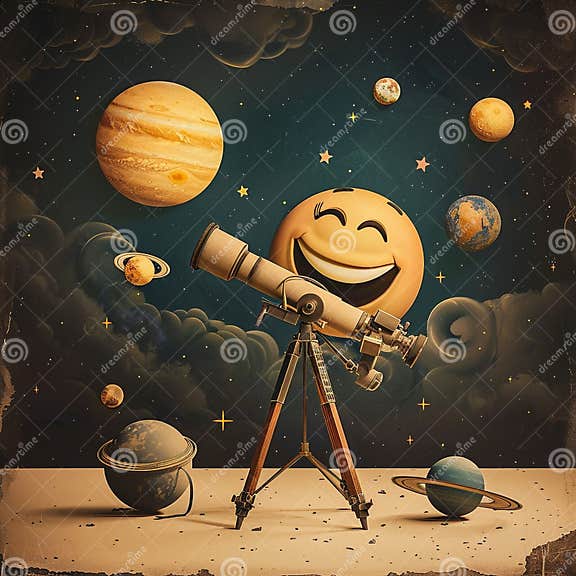 Smiley Face Using Telescope To Discover New Planets Stock Illustration ...