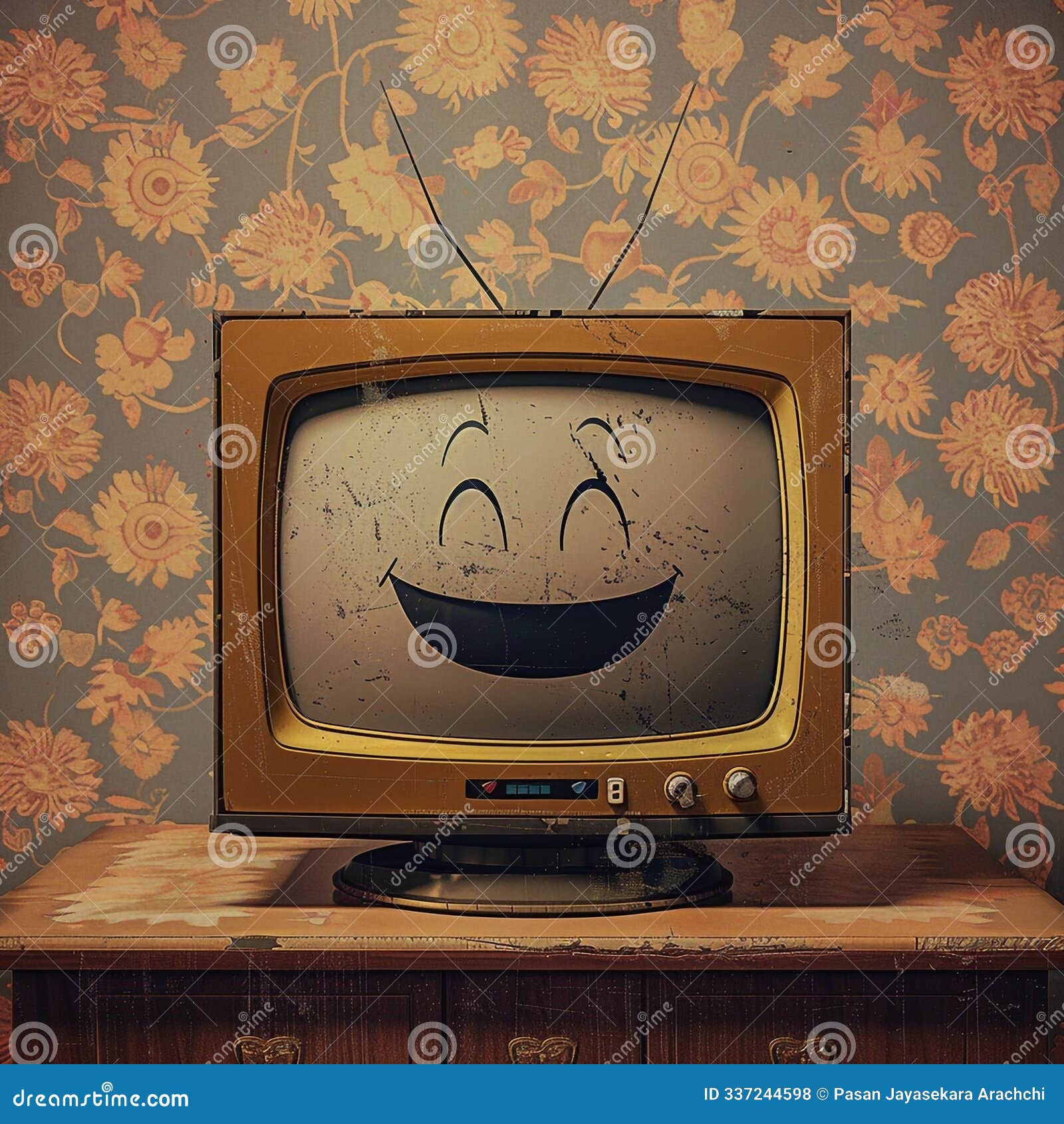 Smiley Face Watching TV Show Stock Illustration - Illustration of ...