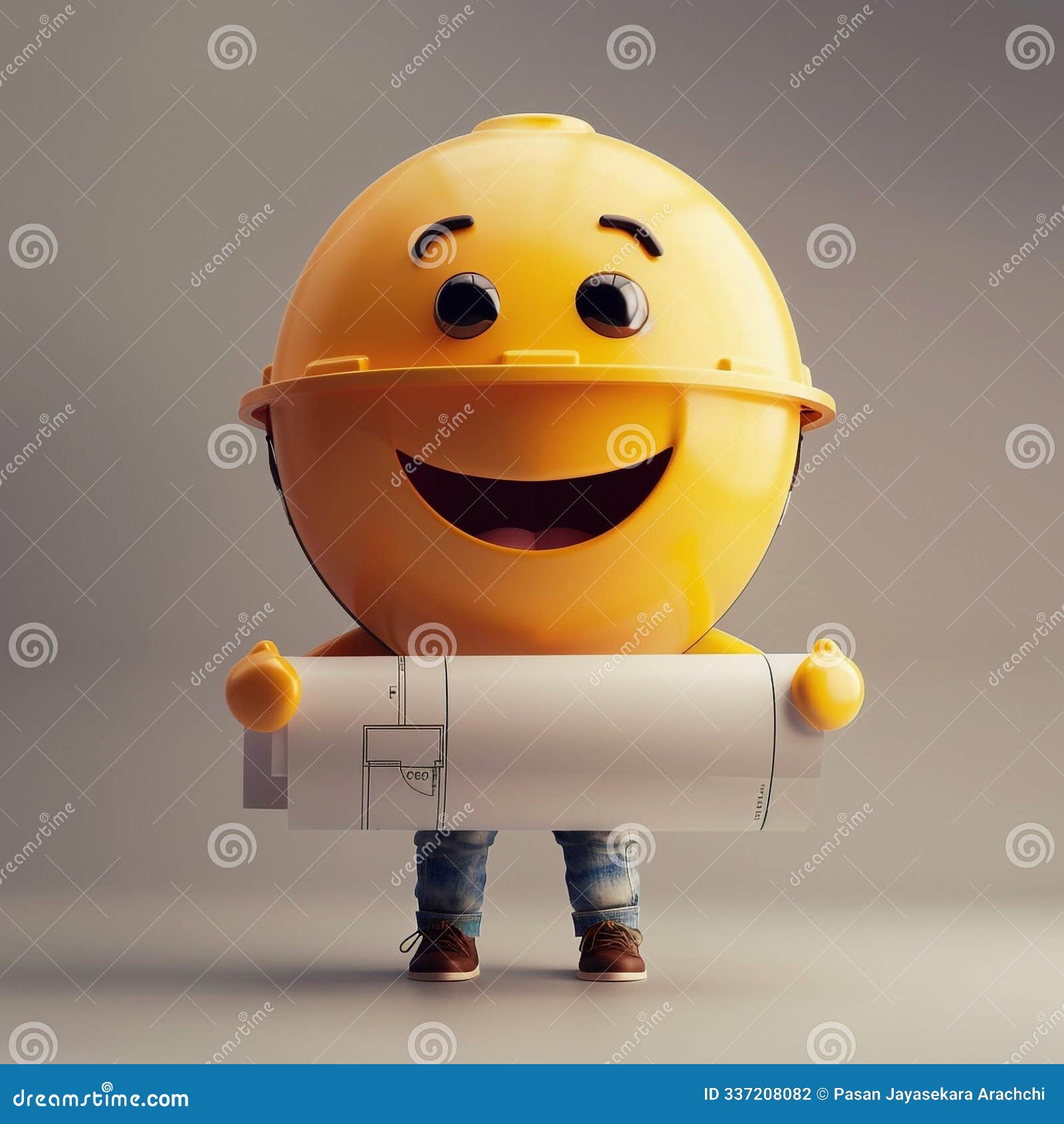 Smiley Face Wearing Construction Helmet Holding Blueprint Stock ...