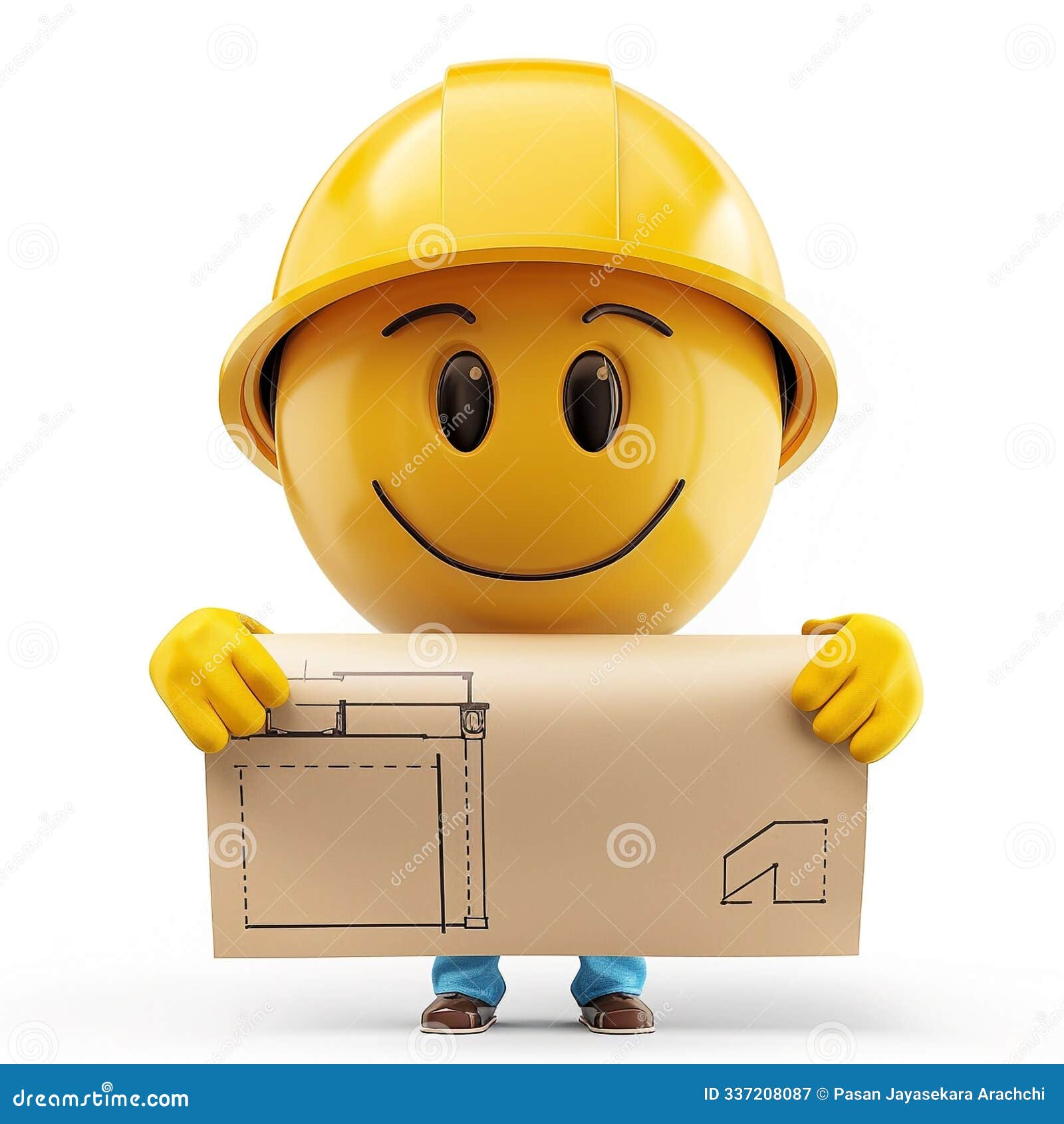 Smiley Face Wearing Construction Helmet Holding Blueprint Stock ...