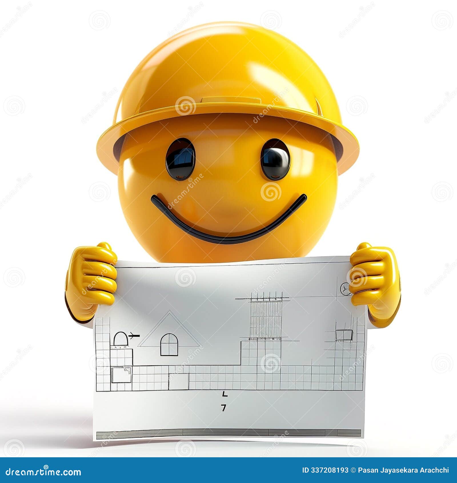 Smiley Face Wearing Construction Helmet Holding Blueprint Stock ...