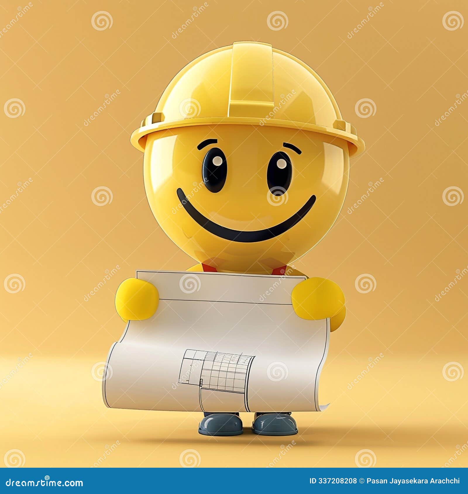 Smiley Face Wearing Construction Helmet Holding Blueprint Stock ...
