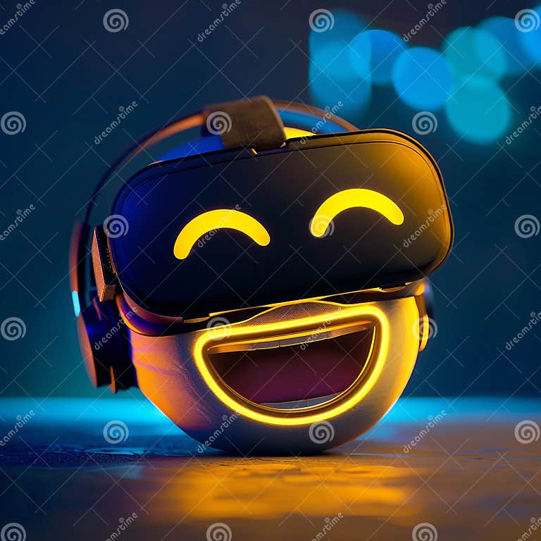 Smiley Face Wearing VR Headset Experiencing Virtual Reality Stock ...
