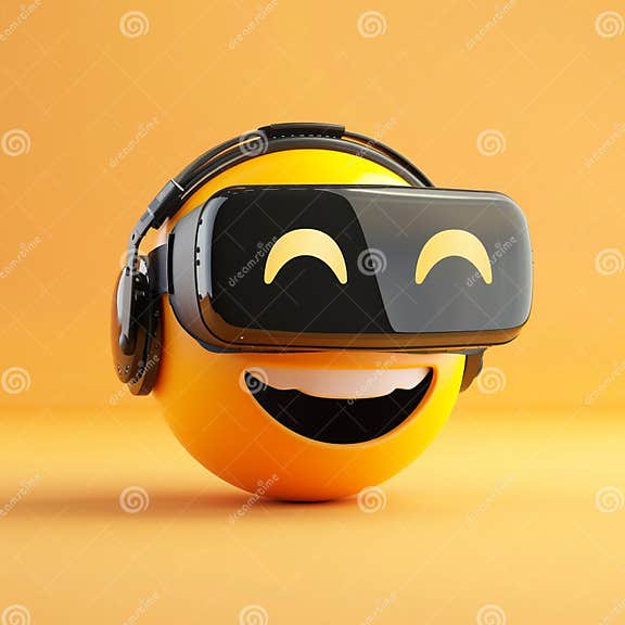Smiley Face Wearing VR Headset Experiencing Virtual Reality Stock ...