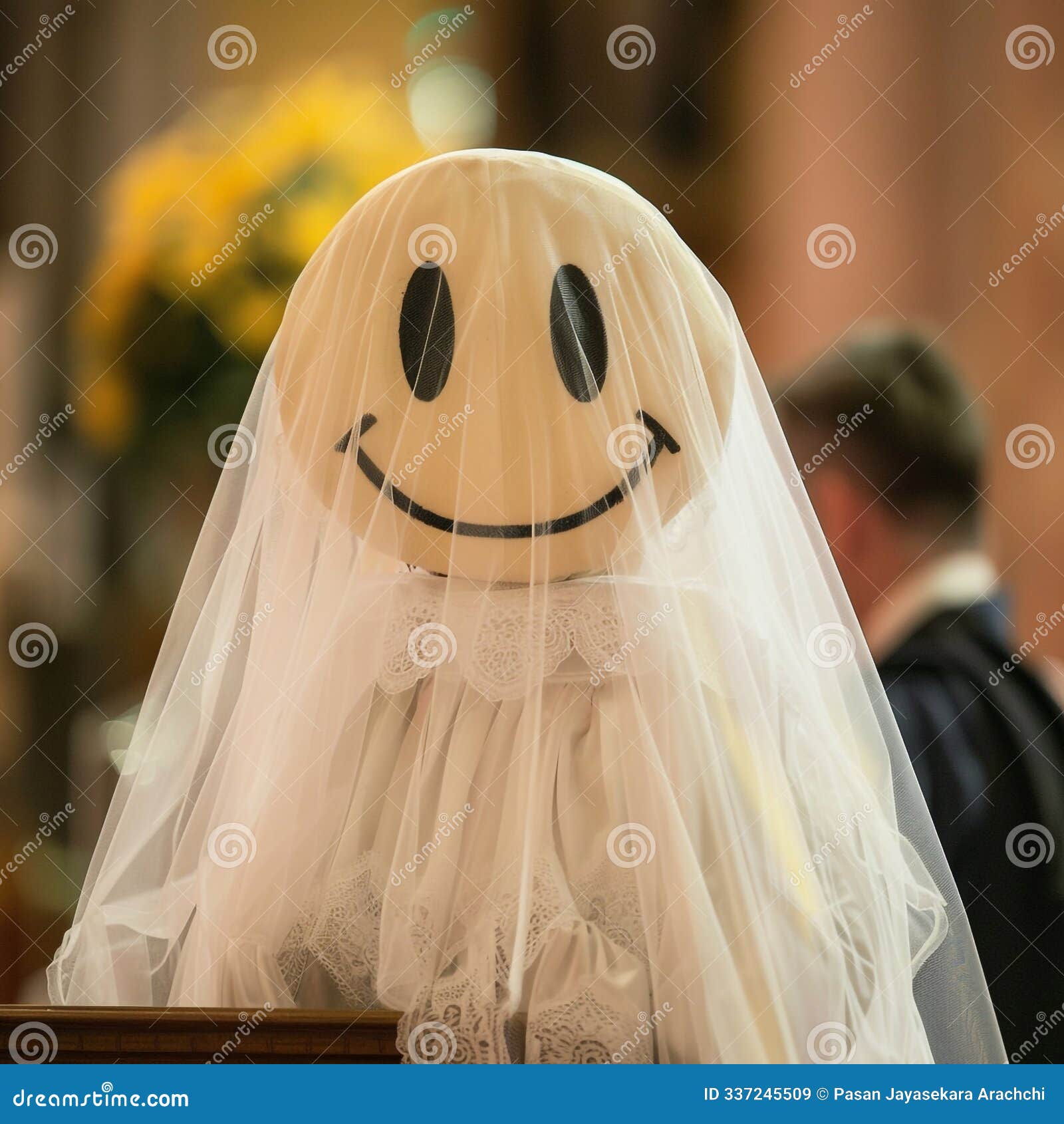 Smiley Face Wearing Wedding Veil at Wedding Ceremony Stock Illustration ...