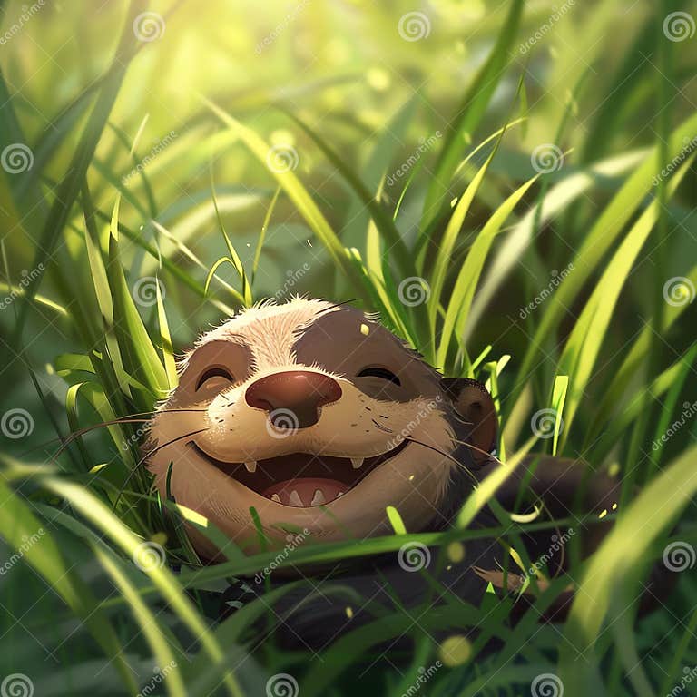 Smiley Face Weasel Slipping through Grass Stock Illustration ...