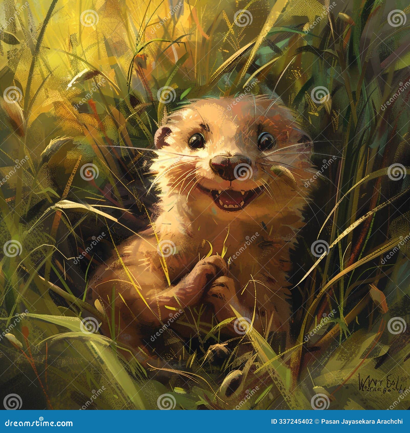 Smiley Face Weasel Slipping through Grass Stock Illustration ...