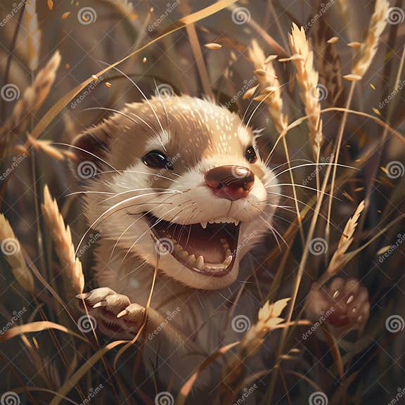 Smiley Face Weasel Slipping through Grass Stock Illustration ...