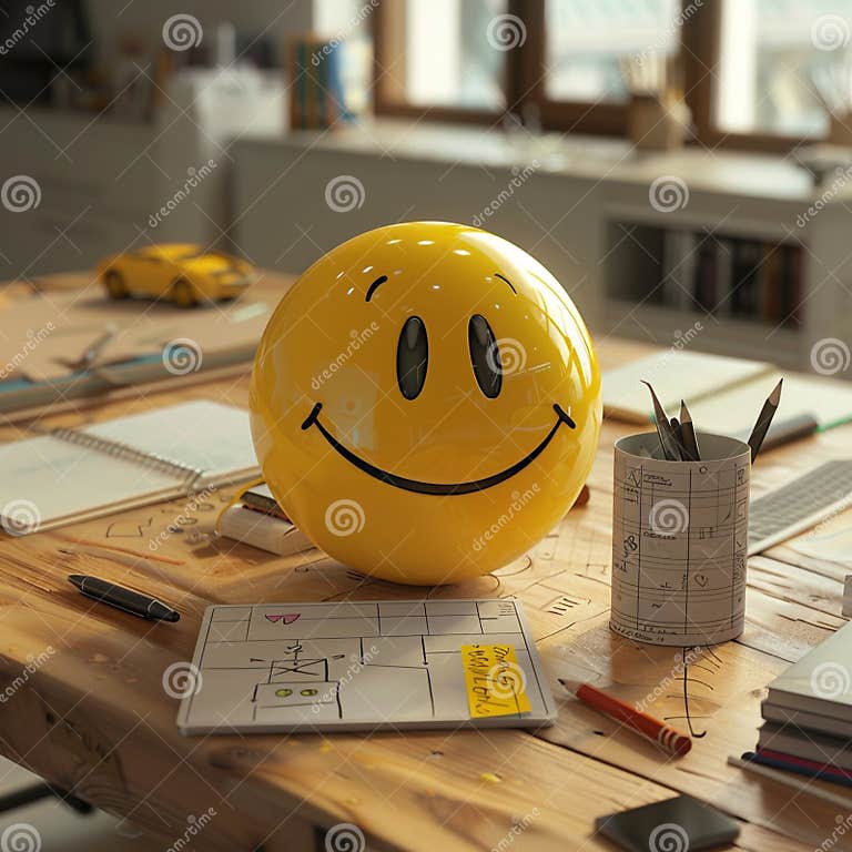 Smiley Face Working at a Desk on a Project Stock Illustration ...