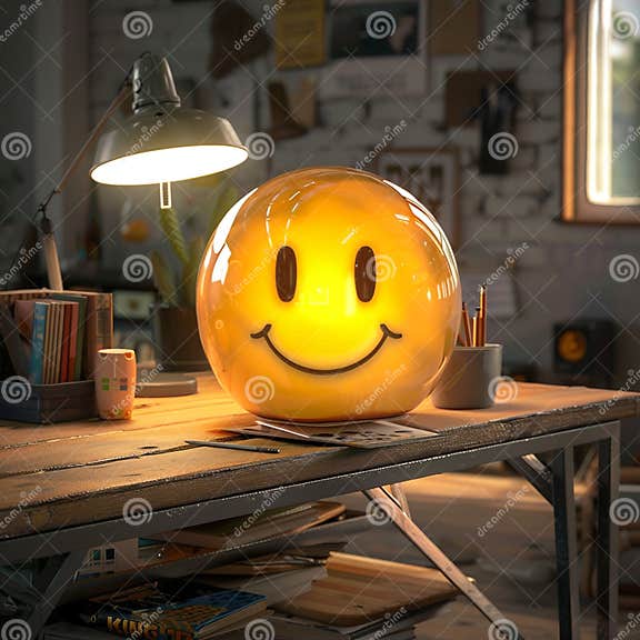 Smiley Face Working at a Desk on a Project Stock Illustration ...