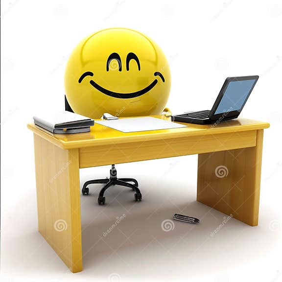 Smiley Face Working at a Desk on a Project Stock Illustration ...