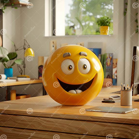 Smiley Face Working at a Desk on a Project Stock Illustration ...
