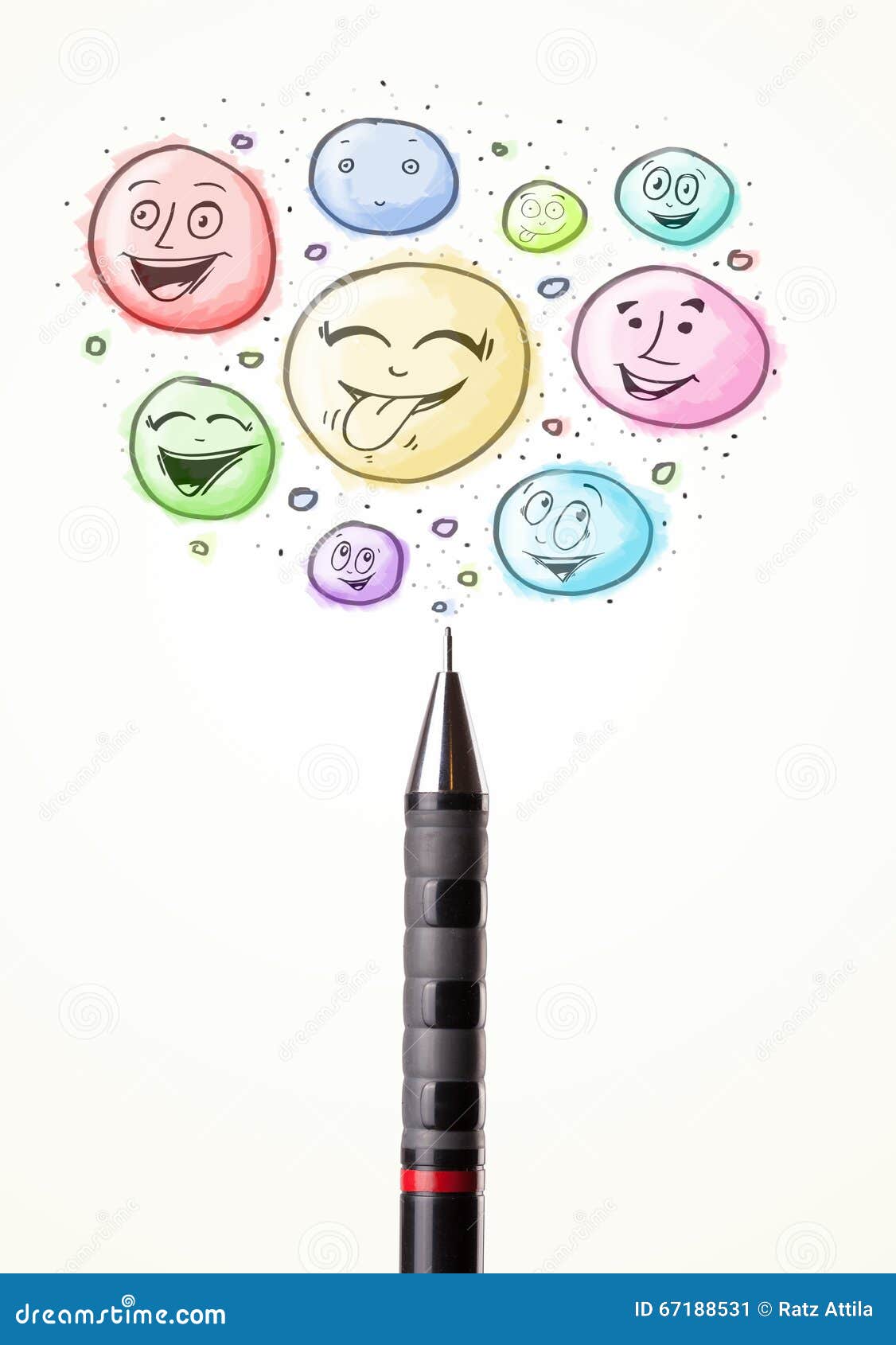 Smiley Faces Coming Out of Pen Stock Image - Image of crayon, education ...