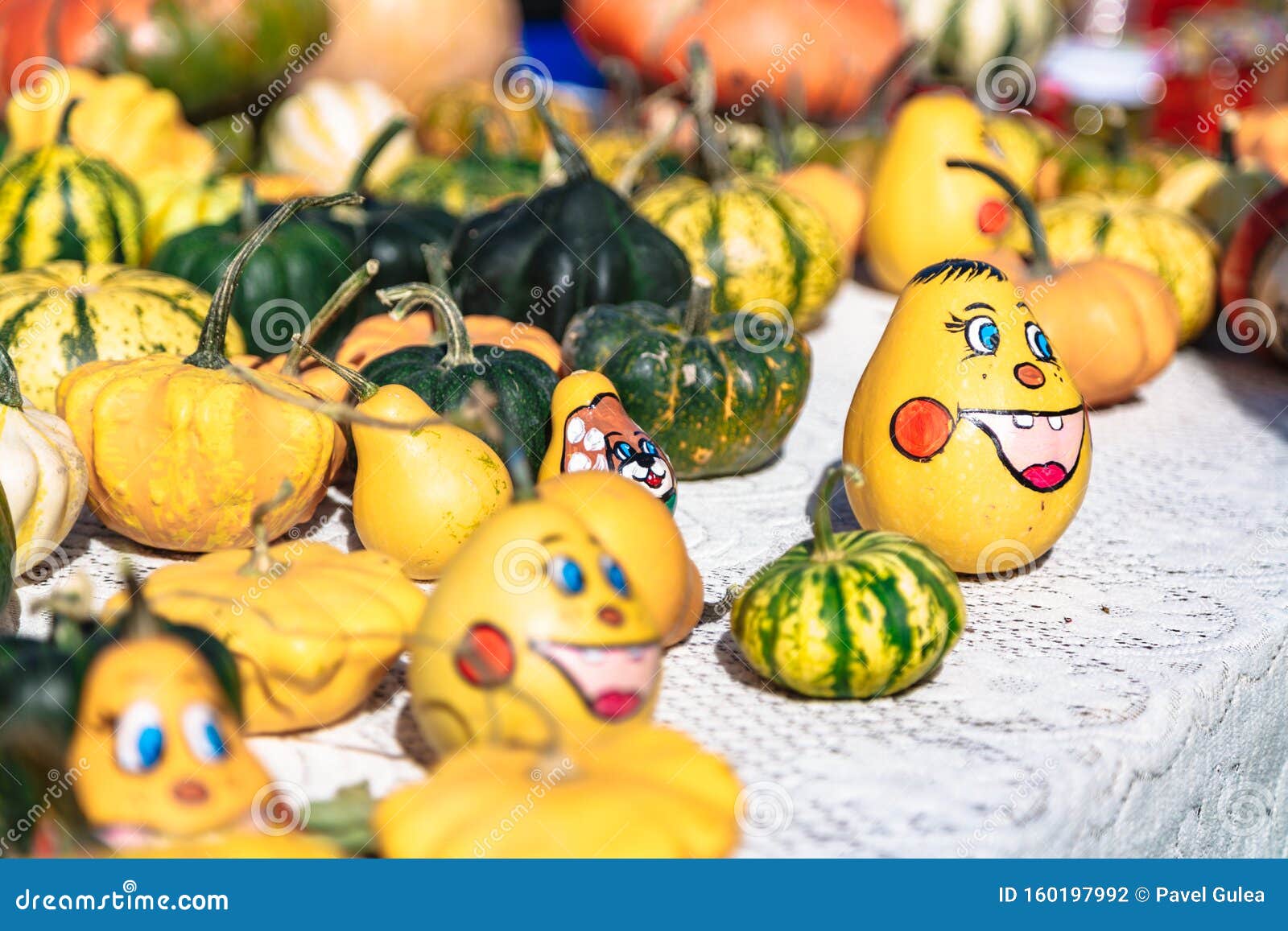 Smiley Faces Painted on Pumpkins on Autumn Fair Stock Photo - Image of ...
