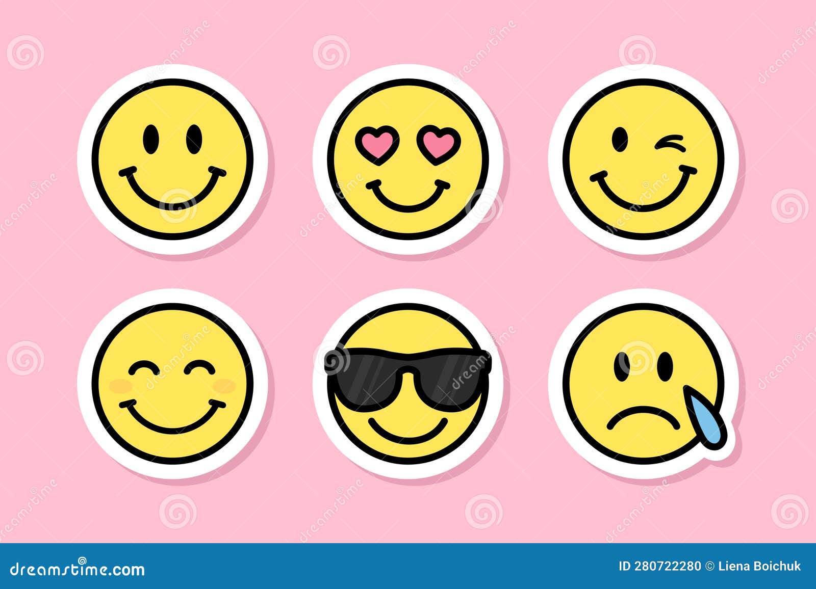 Smiley Faces, Set of Emojies, Cartoon Vector Sticker Set Stock Vector ...
