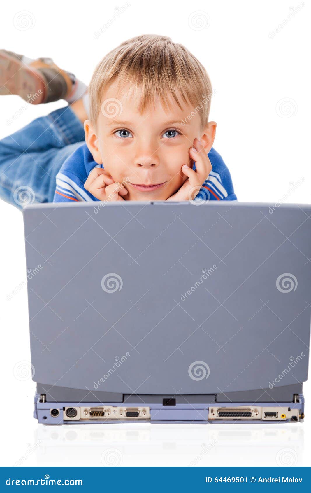 Smiley Five Years Old Boy Met Laptop Stock Afbeelding - Image of ...