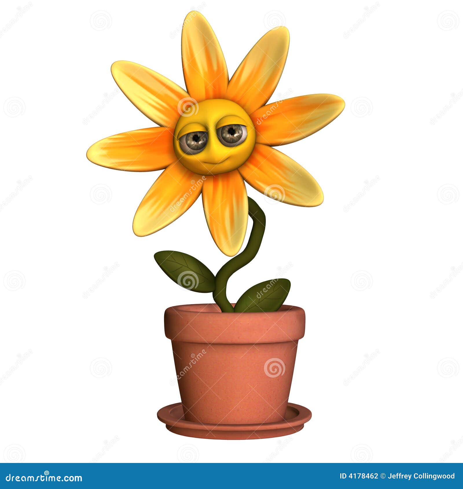 Smiley Flower Icon On Top Of The Pot. Green Background. Stock ...