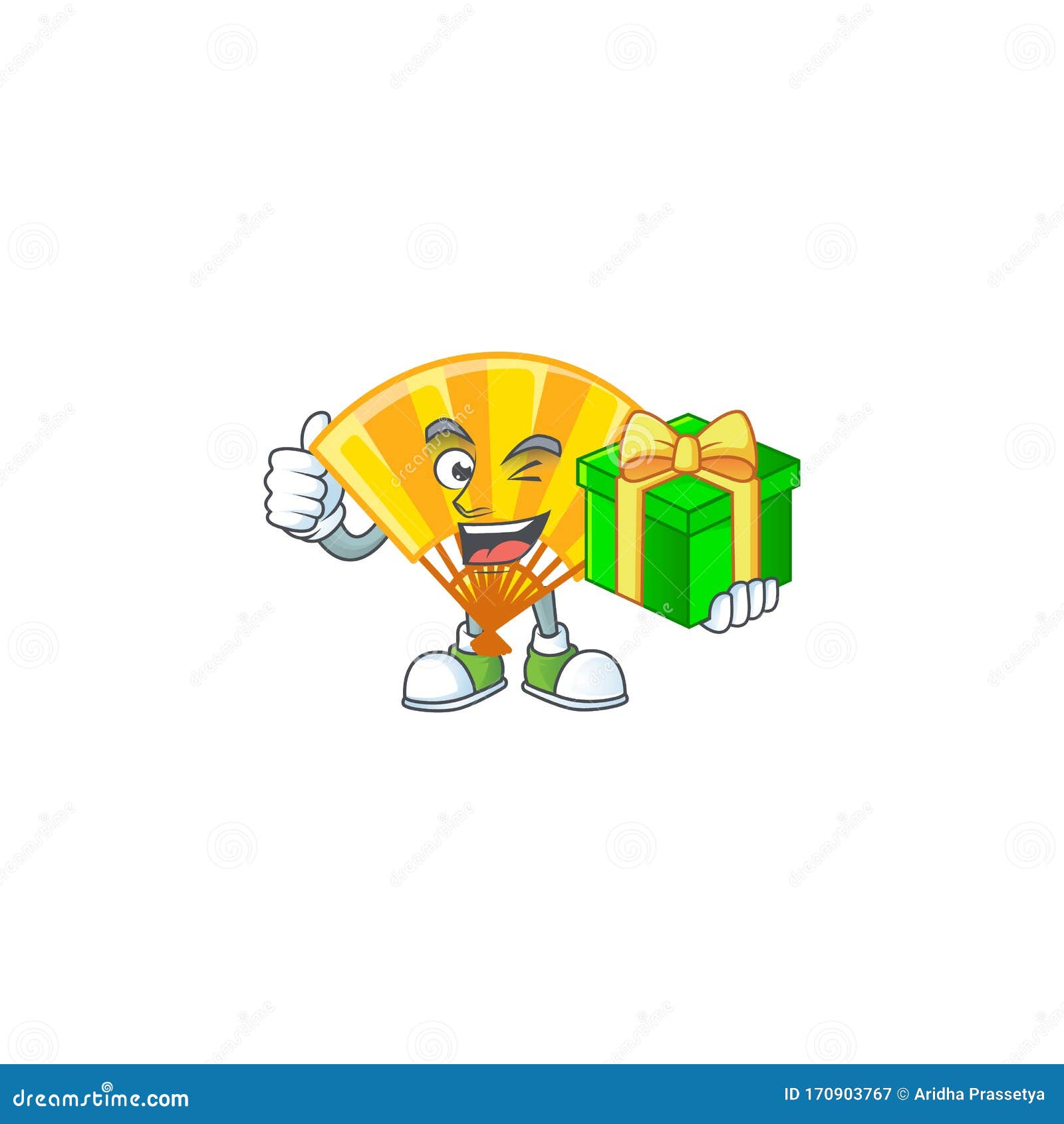 Smiley Gold Chinese Folding Fan Character with Gift Box Stock Vector ...