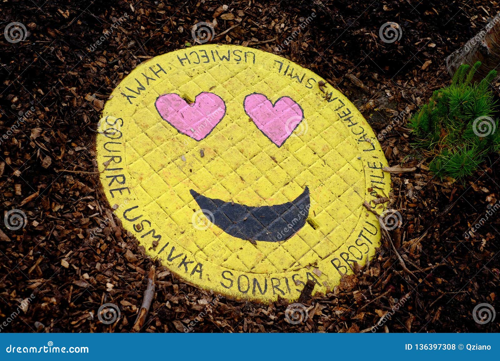 Smiley graffiti, face stock photo. Image of cheerful - 136397308