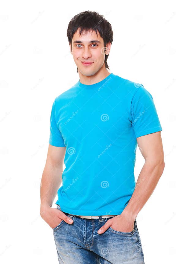 Smiley guy in blue t-shirt stock photo. Image of blue - 14248802