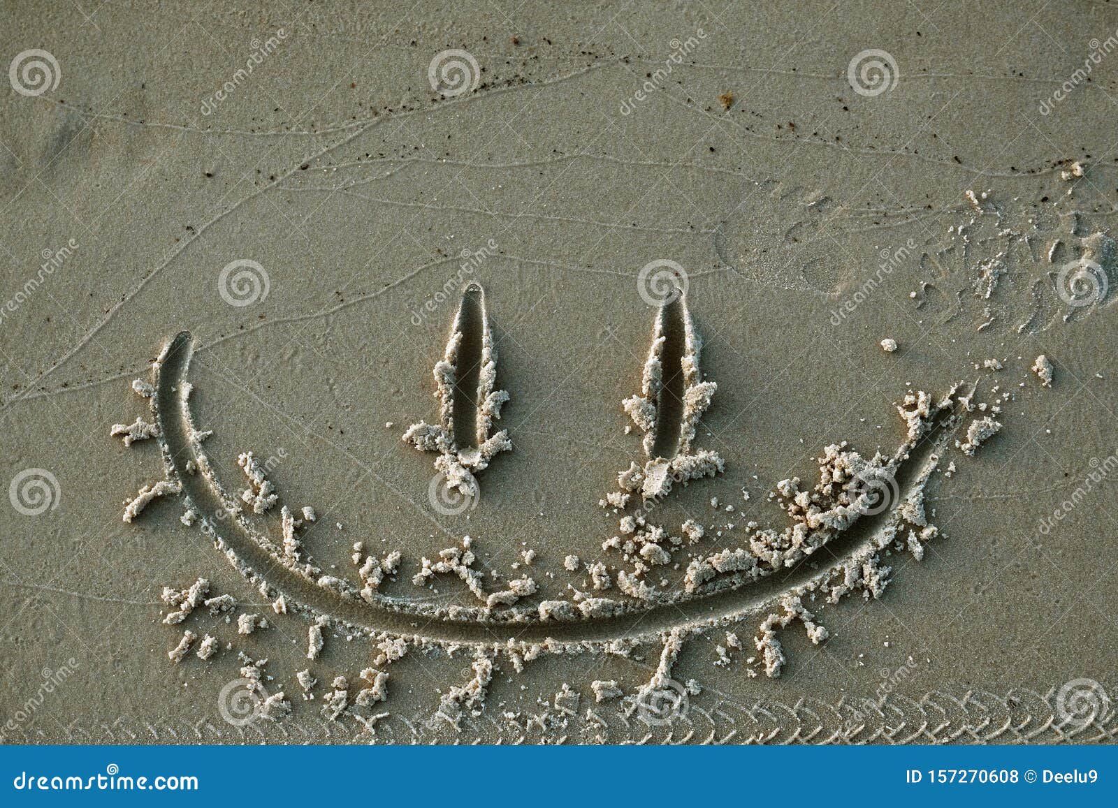Smiley Happy Face Drawn on Sand at Beach Stock Photo - Image of ...