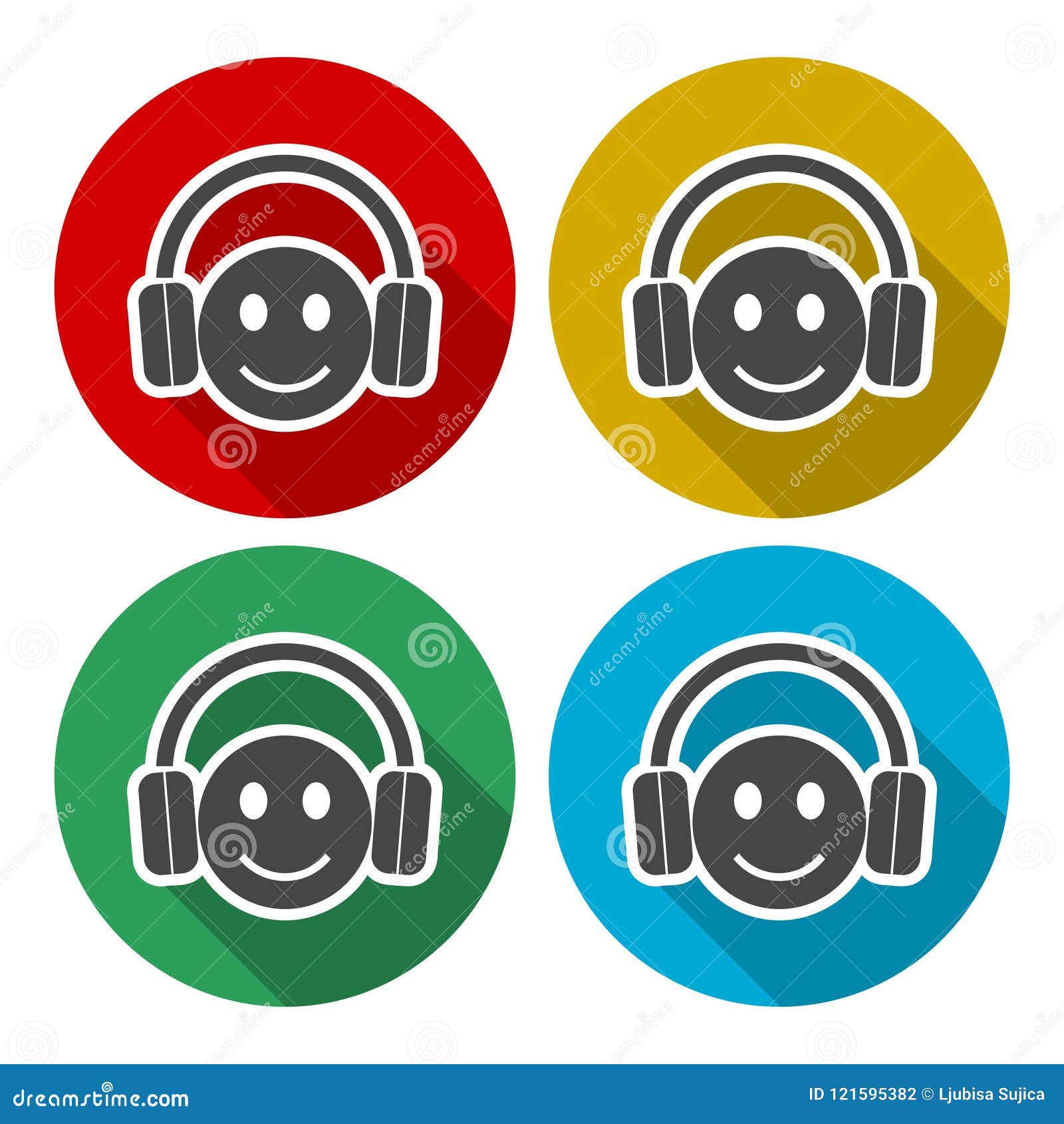 Smiley with Headphones Icon Set Stock Vector - Illustration of cartoon ...