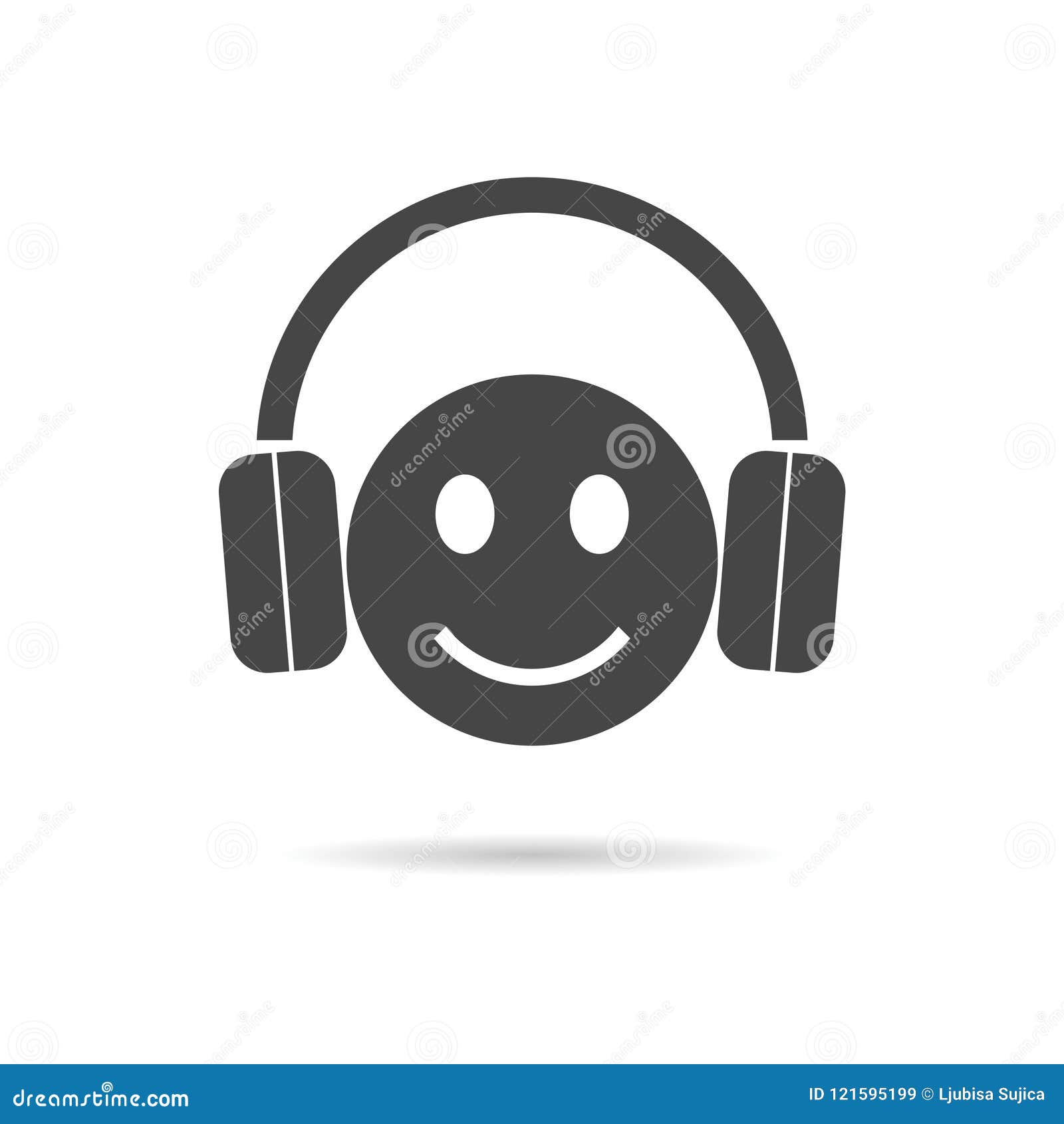 Smiley with Headphones Icon Stock Vector - Illustration of blue ...