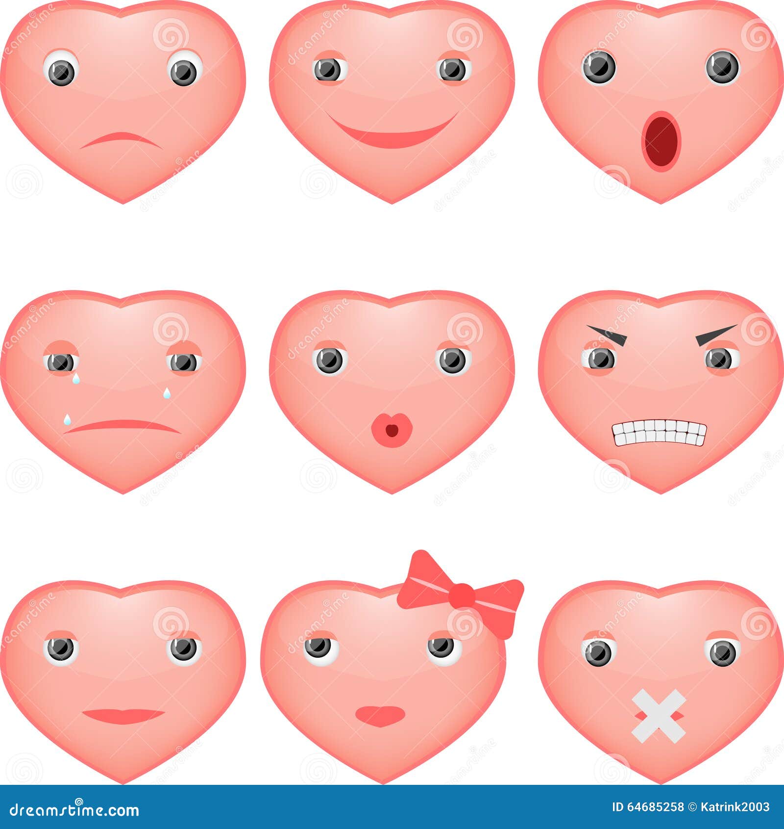 Smiley Red Hearts Emoticon Cartoon Characters Stock Image ...