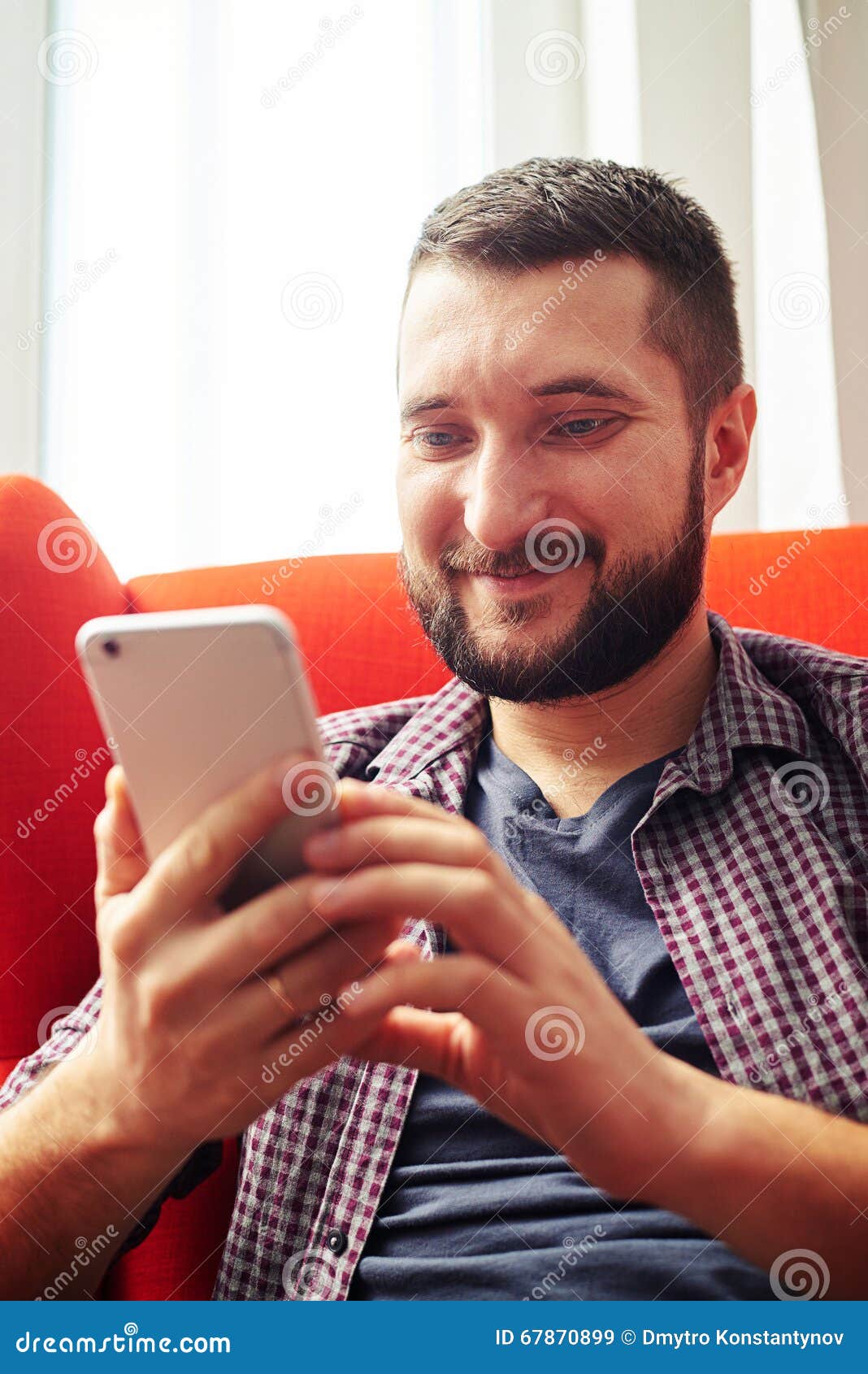 Smiley Man Using His Smartphone Stock Image - Image of mobile, phone ...