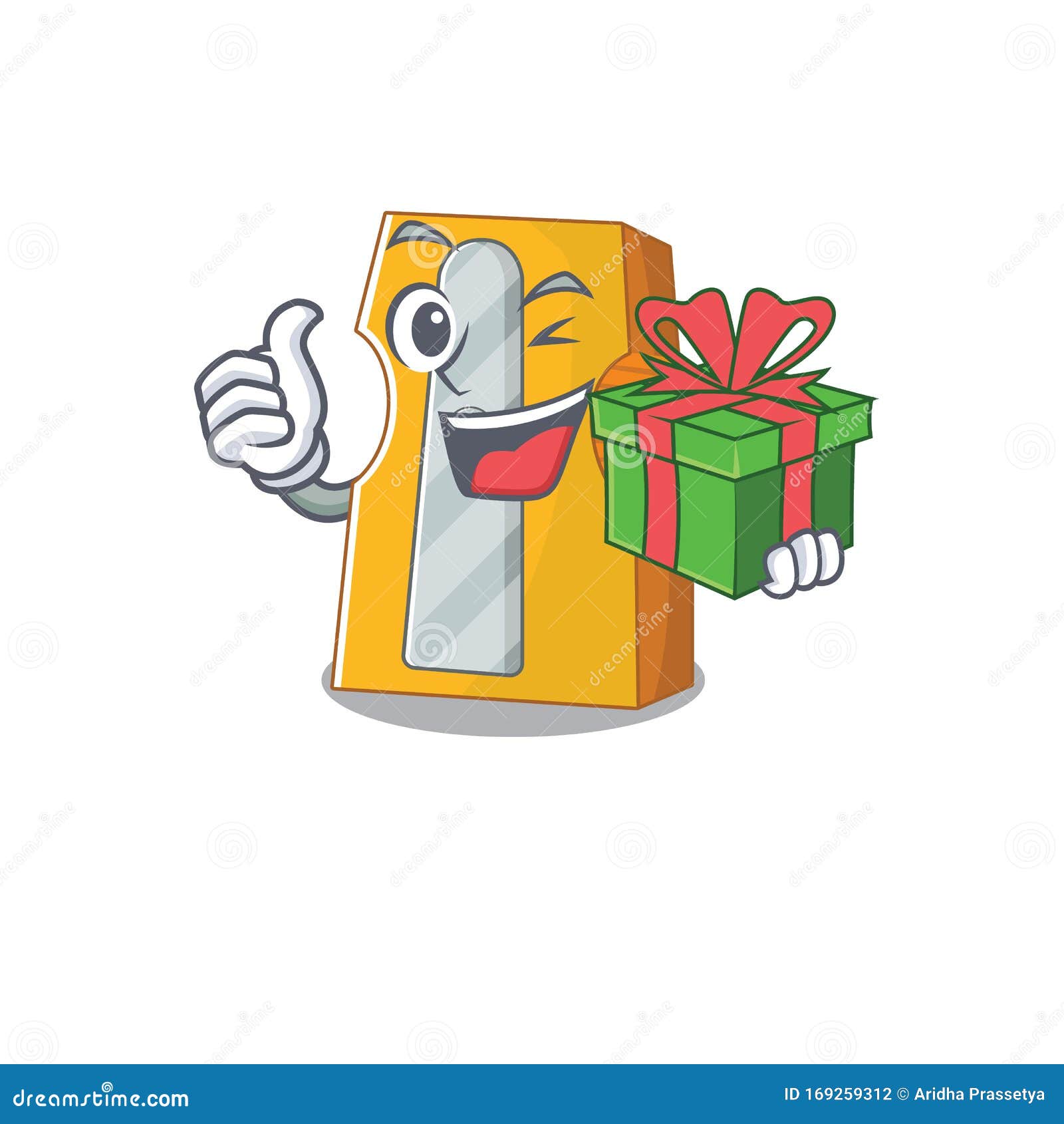 Smiley Pencil Sharpener Character with Gift Box Stock Vector ...