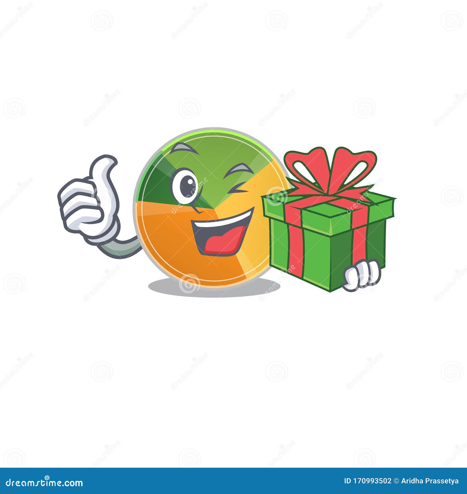 Smiley Pie Chart Character With Gift Box Vector Illustration ...