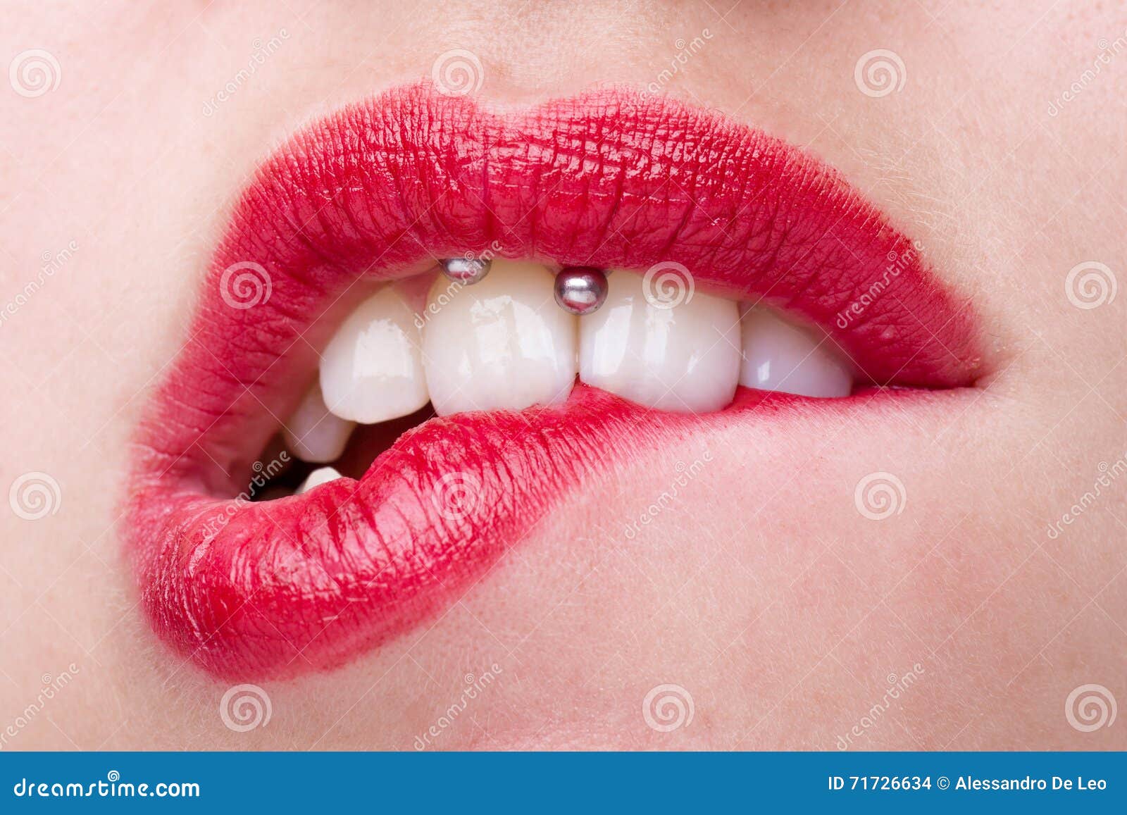 Smiley Piercing stock photo. Image of biting, lipstick - 71726634