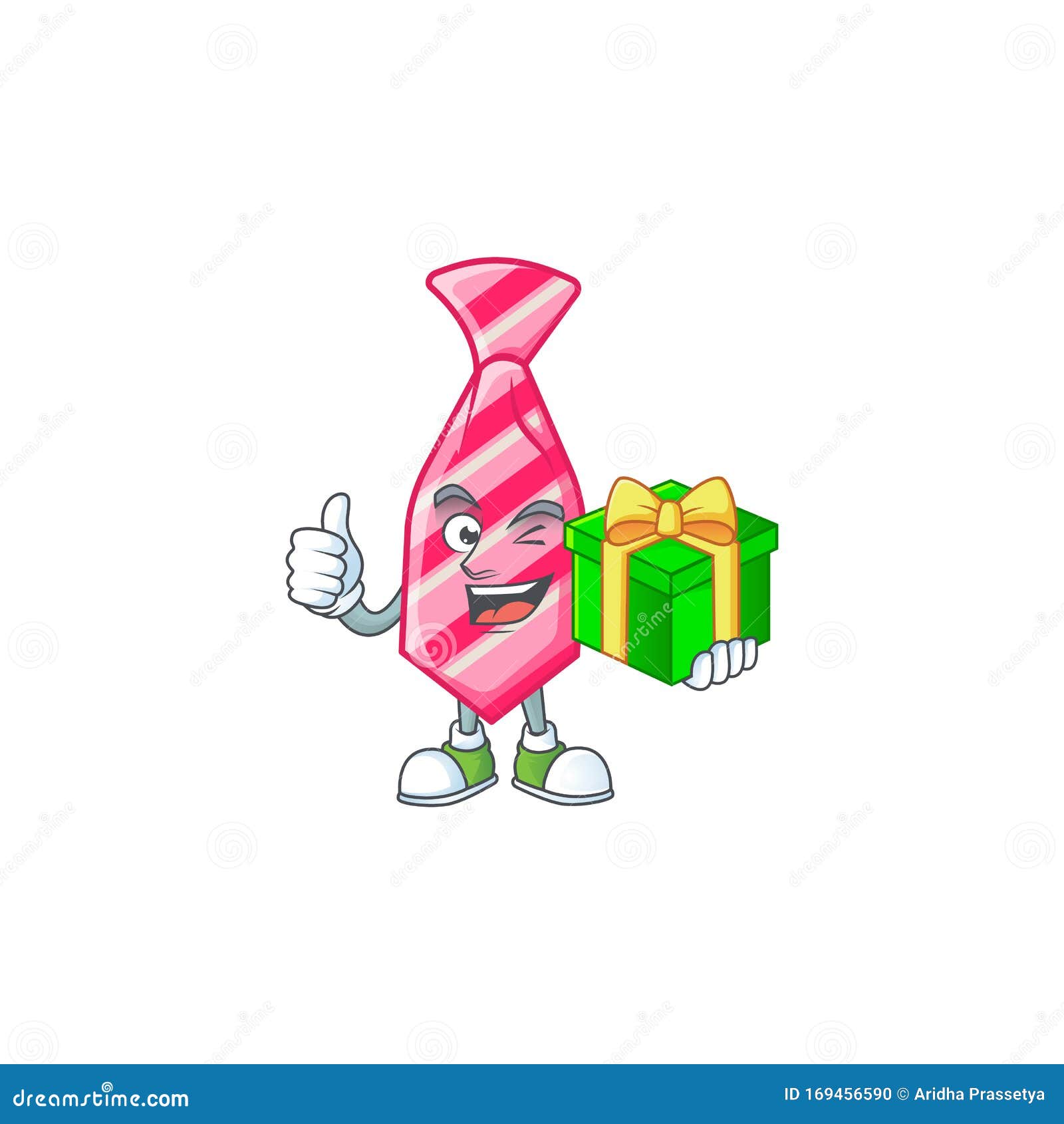 Smiley Pink Stripes Tie Character with Gift Box Stock Vector ...