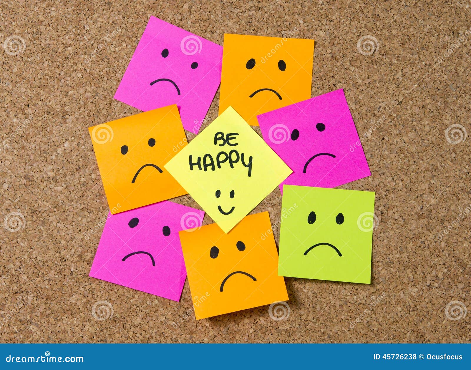 Smiley Post it Note on Corkboard in Happiness Versus Depression Concept ...