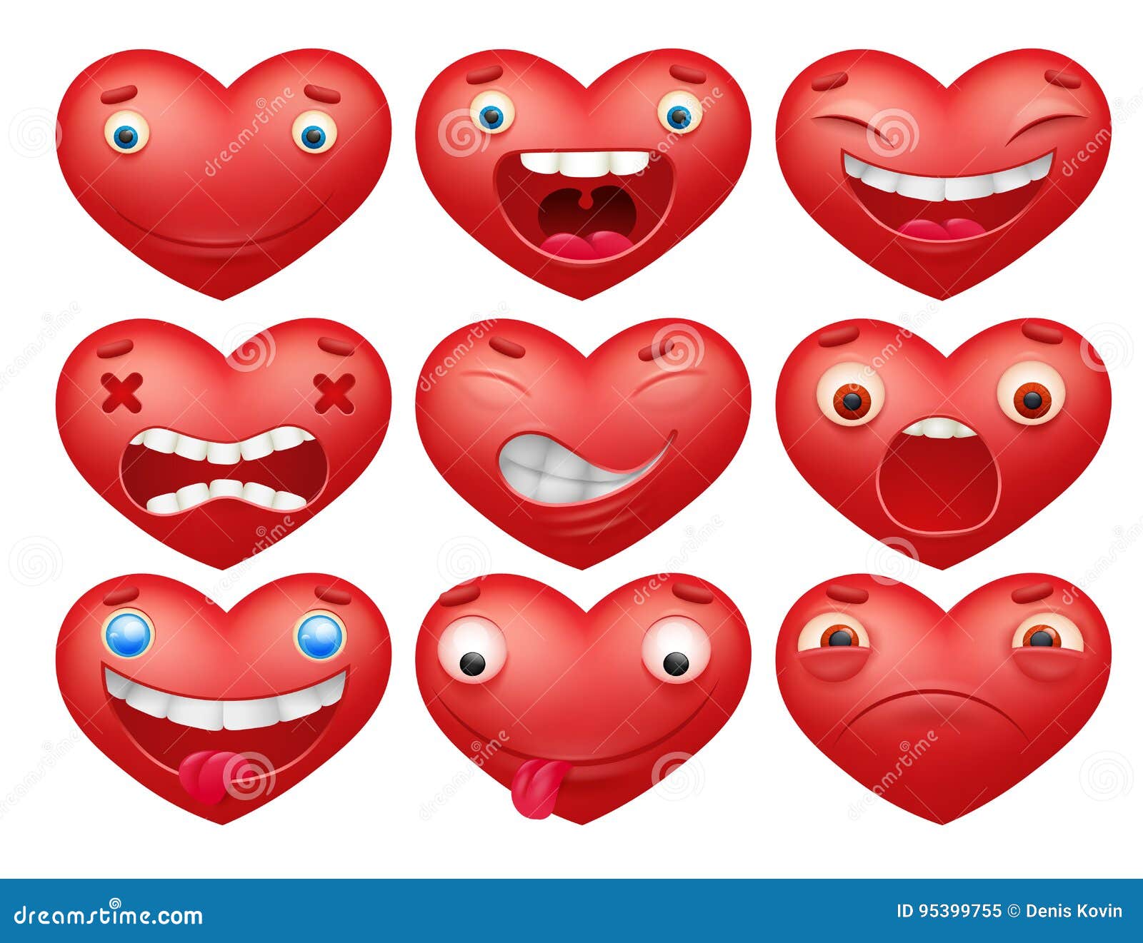 Smiley Red Hearts Emoticon Cartoon Characters Stock Image ...