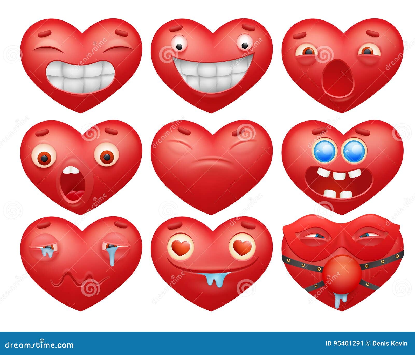 Smiley Red Hearts Emoticon Cartoon Characters Stock Illustration ...