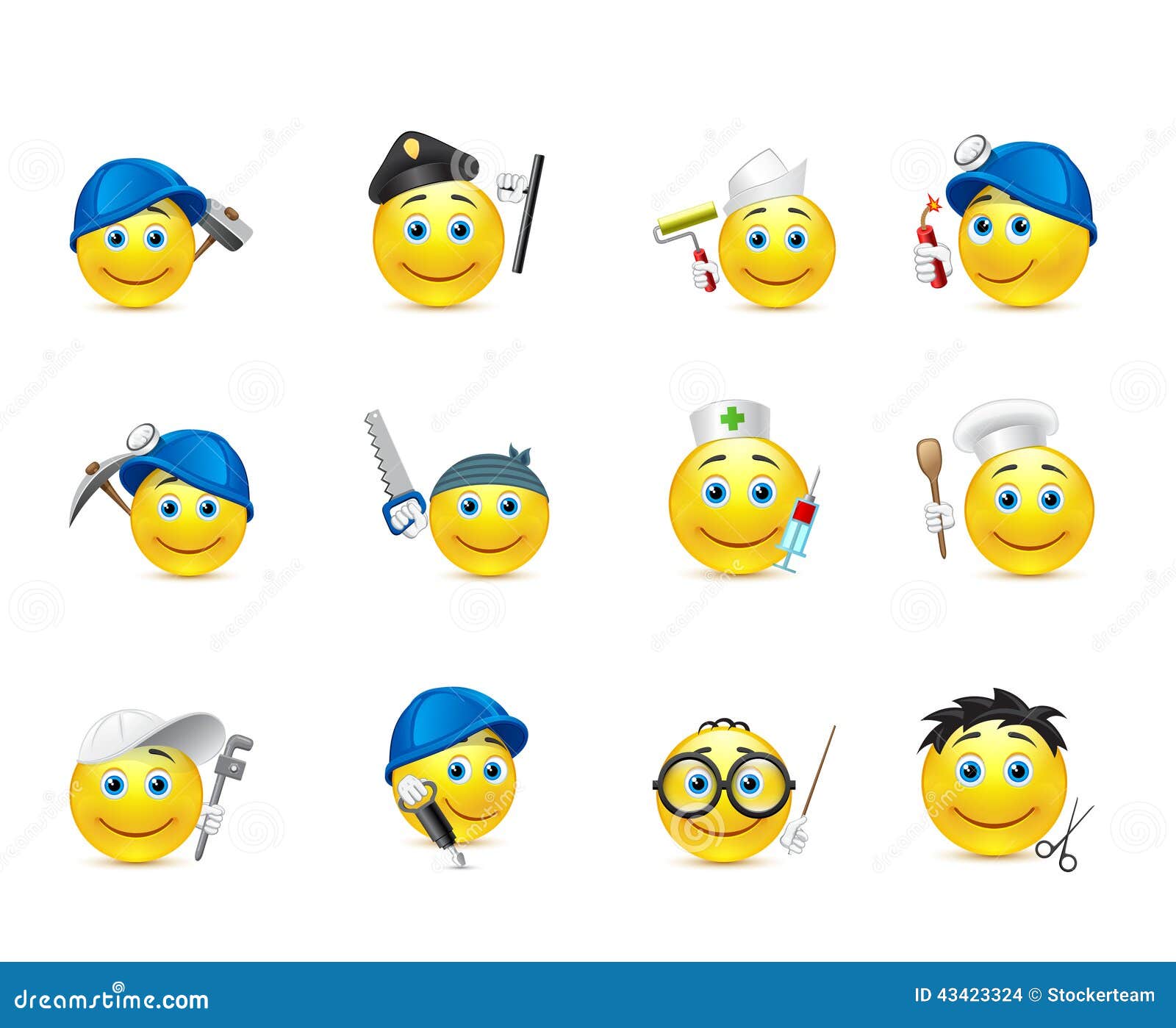 Smiley Set of S, Distributed in Occupations Stock Illustration ...