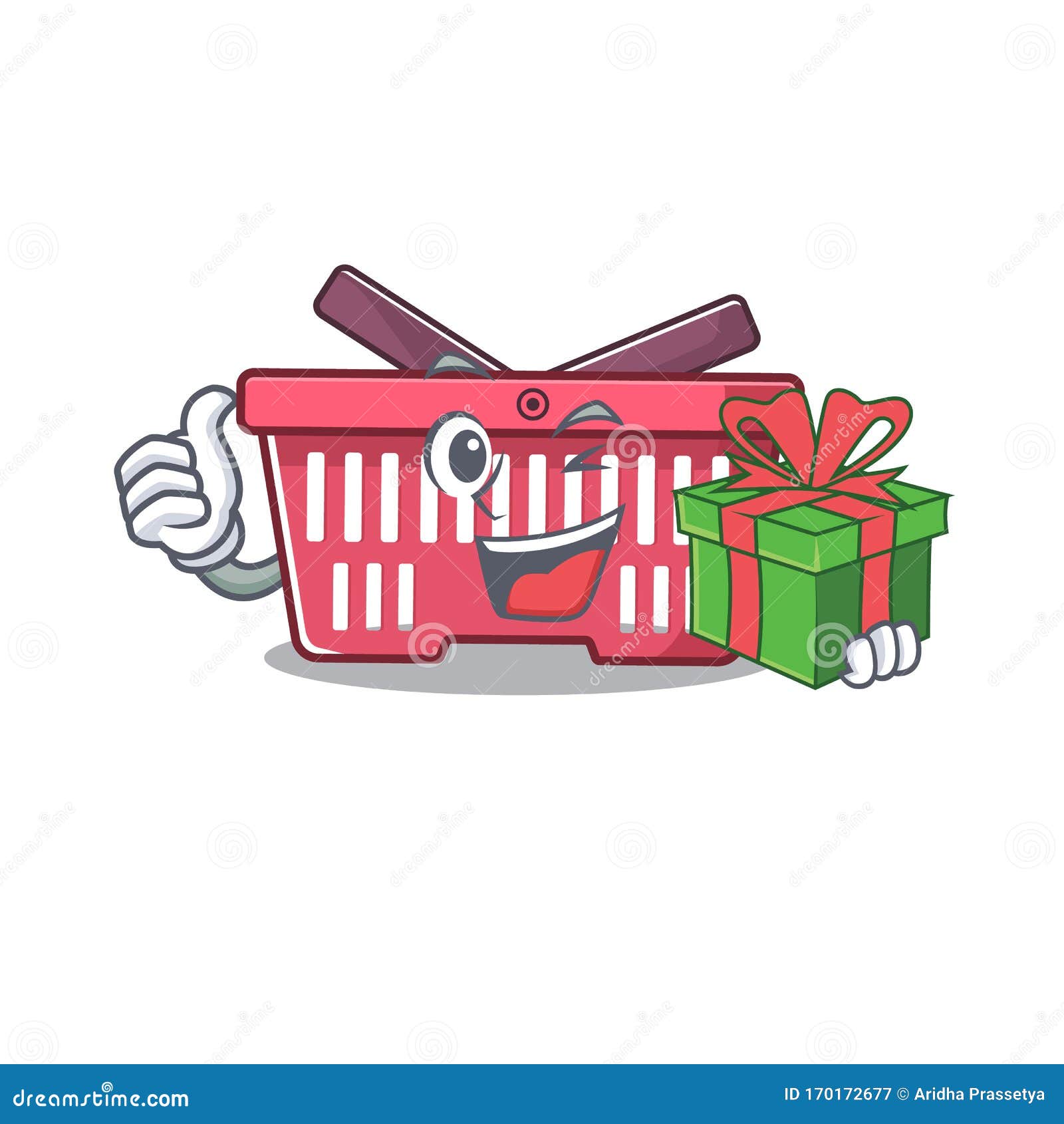 Smiley Shopping Basket Character with Gift Box Stock Vector ...