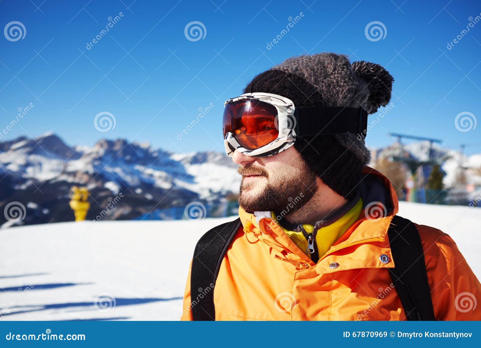 Smiley Skier in Orange Jacket and Mask Stock Image - Image of lifestyle ...