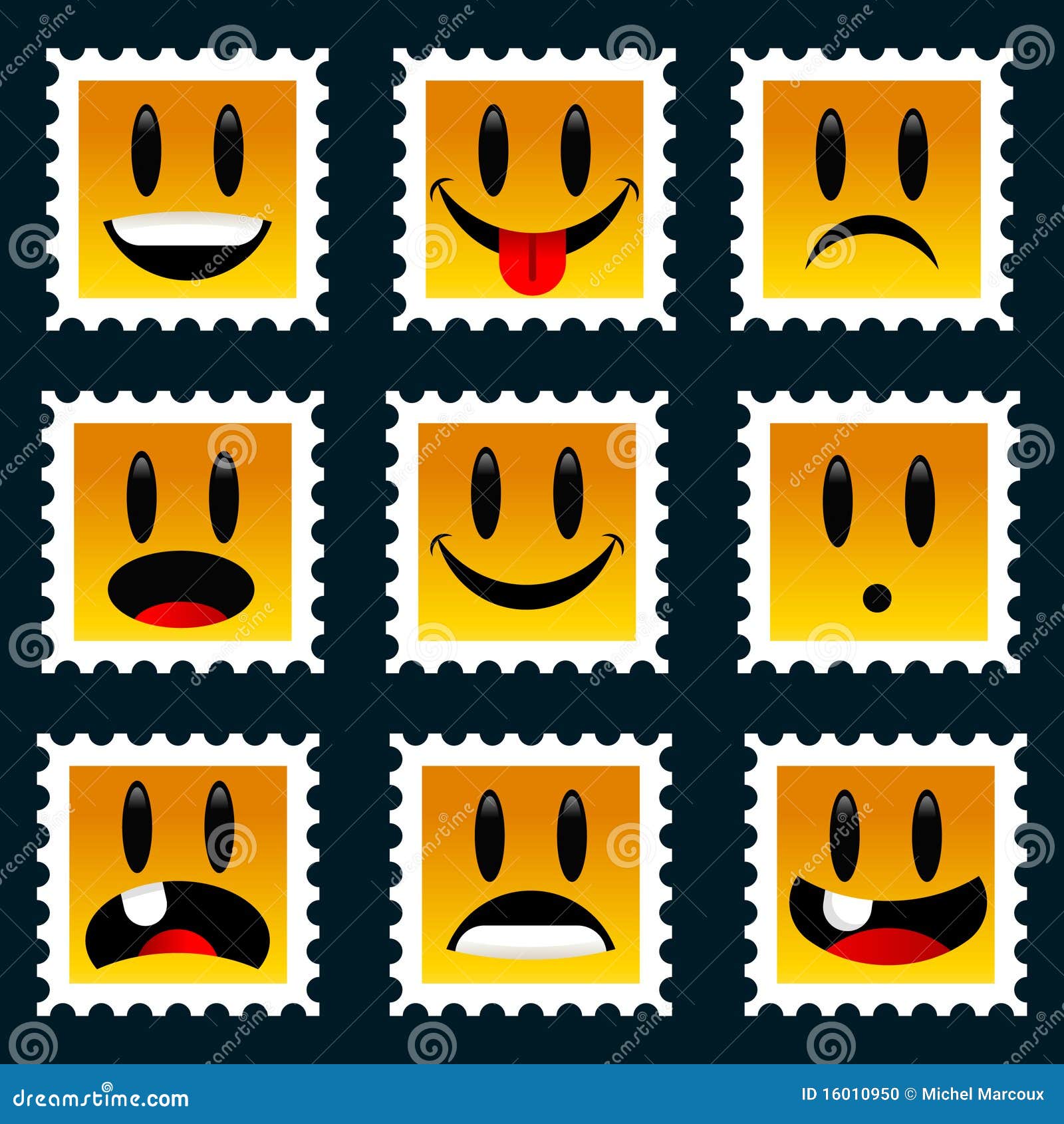 Smiley Stamps stock vector. Illustration of silly, yellow - 16010950