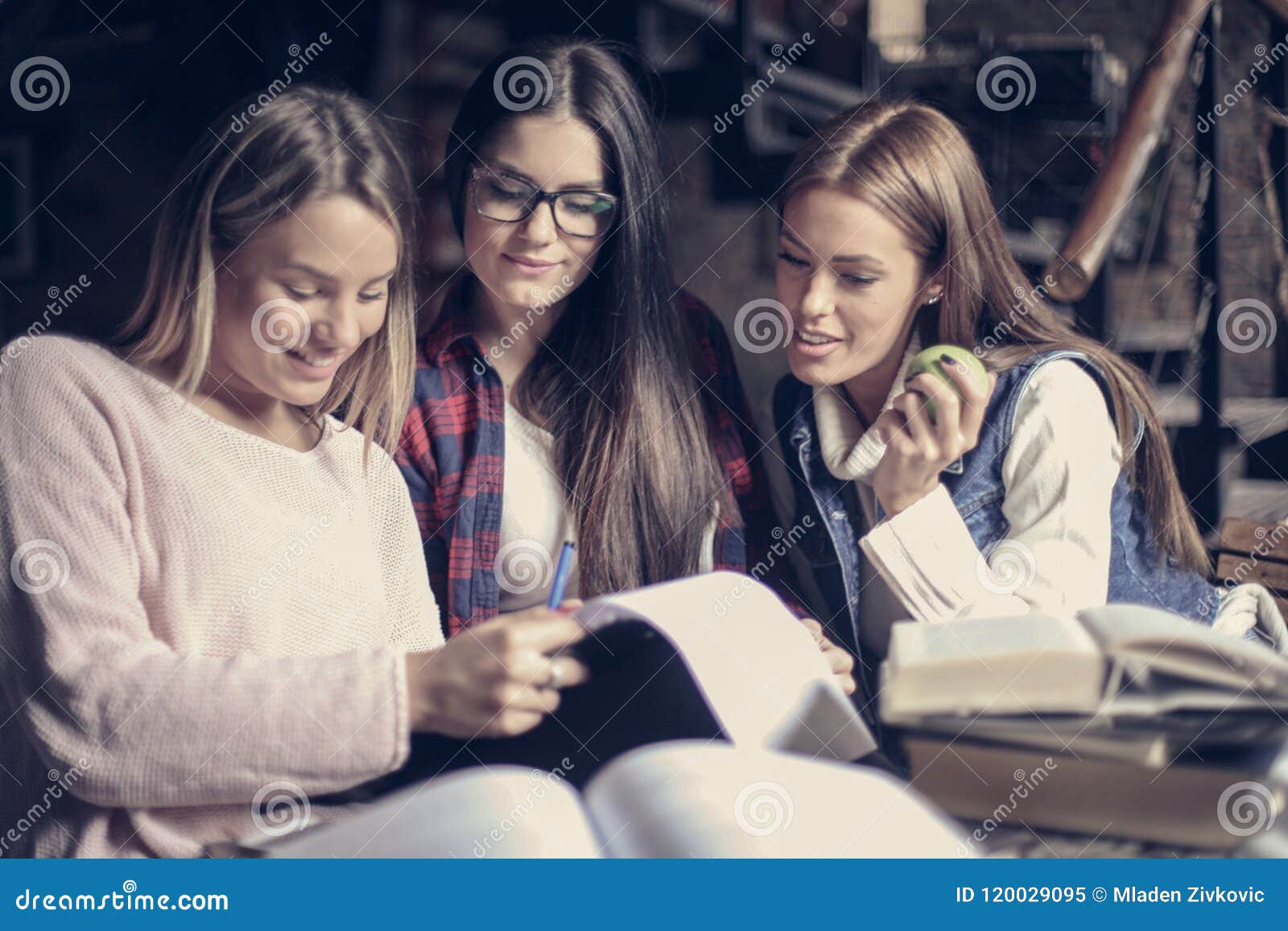 Smiley Students Girls Reading File. Stock Image - Image of ...