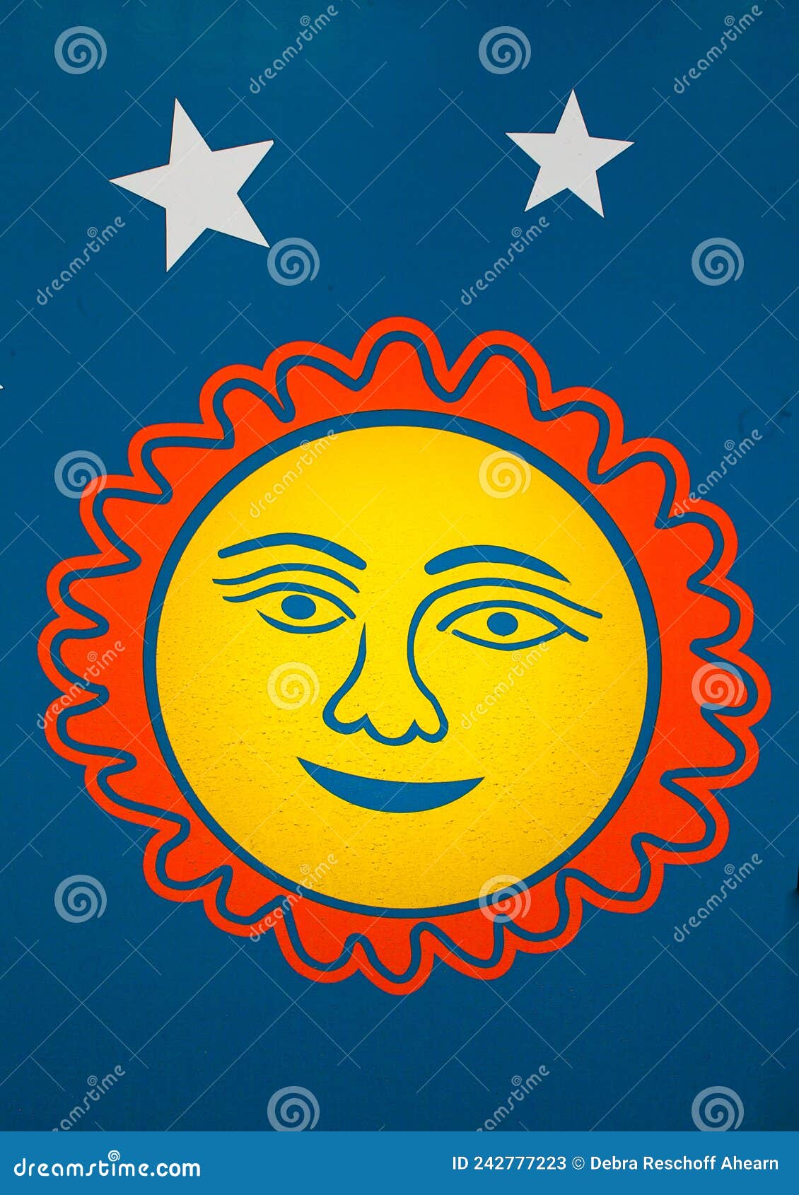 Smiley Sun Graphic on Blue Background Stock Image - Image of childhood ...