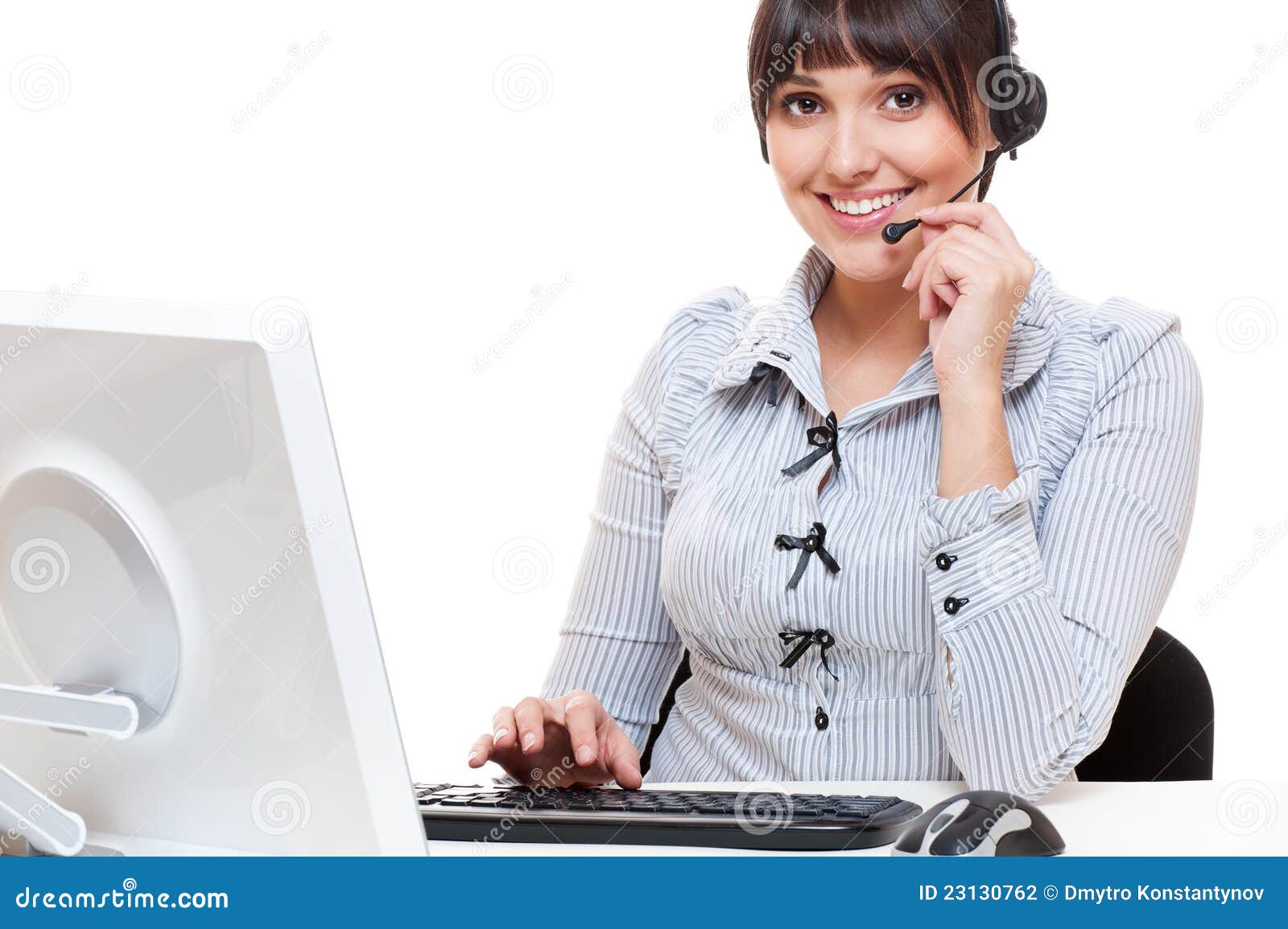 Smiley Telephone Operator at Workplace Stock Photo - Image of call ...