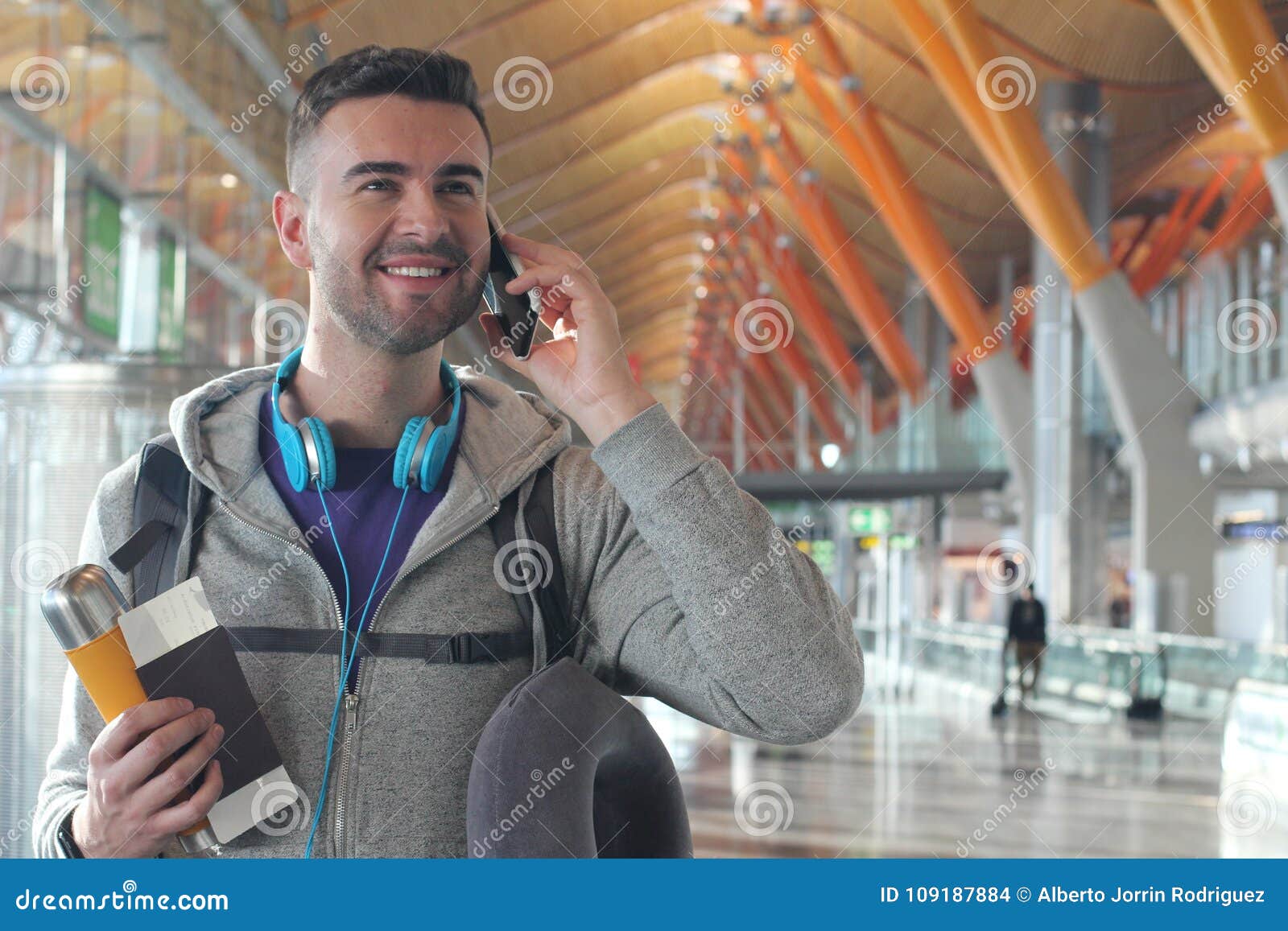 Smiley Traveler Calling by Phone Stock Photo - Image of connectivity ...