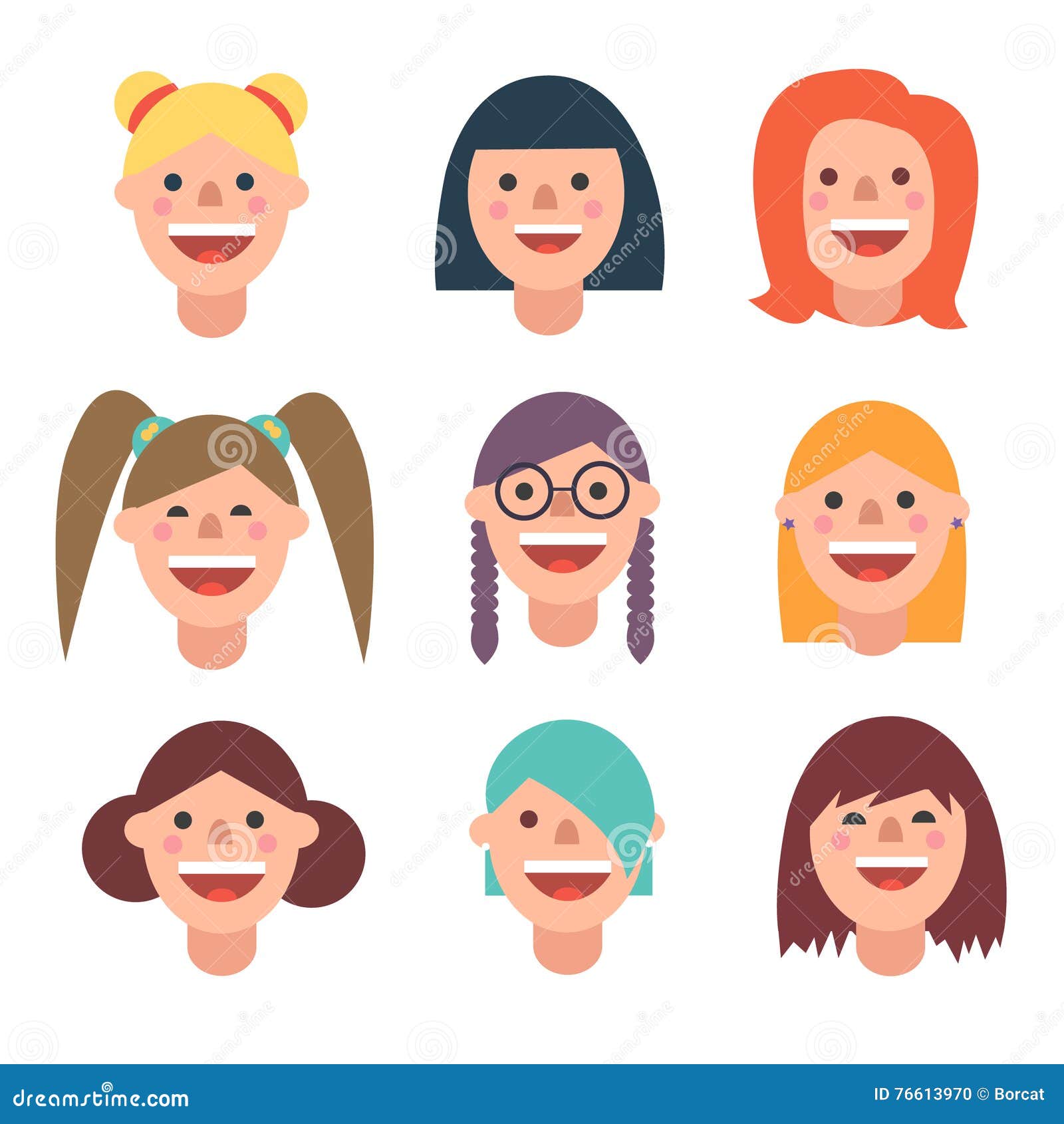 Smiley Woman Creator Vector Set. Emoticon Women Editable Character Kit ...