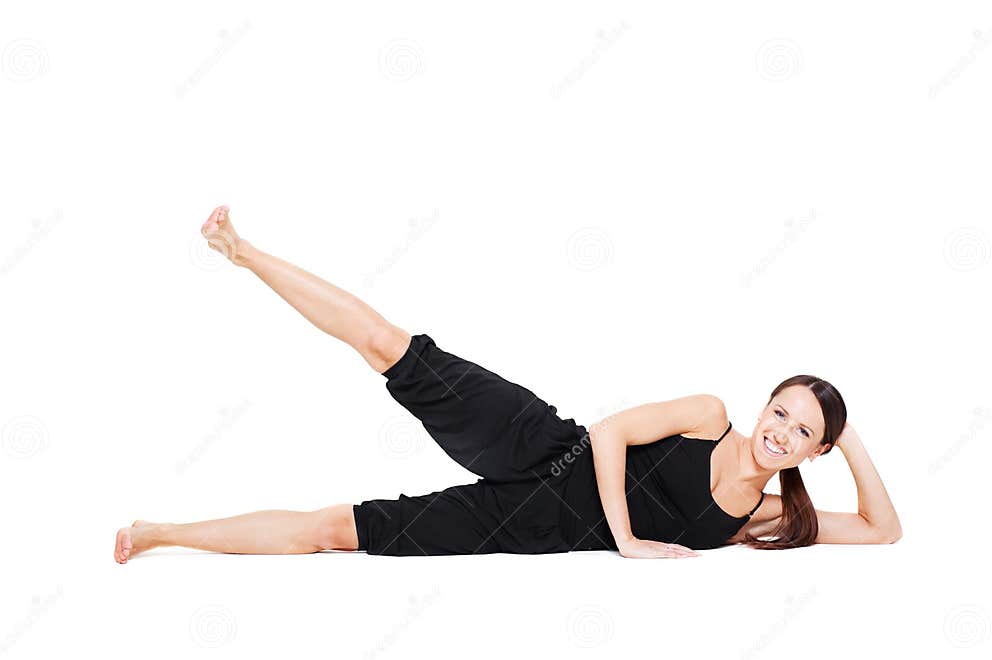 Smiley Woman Doing Exercise Stock Image - Image of healthy, female ...