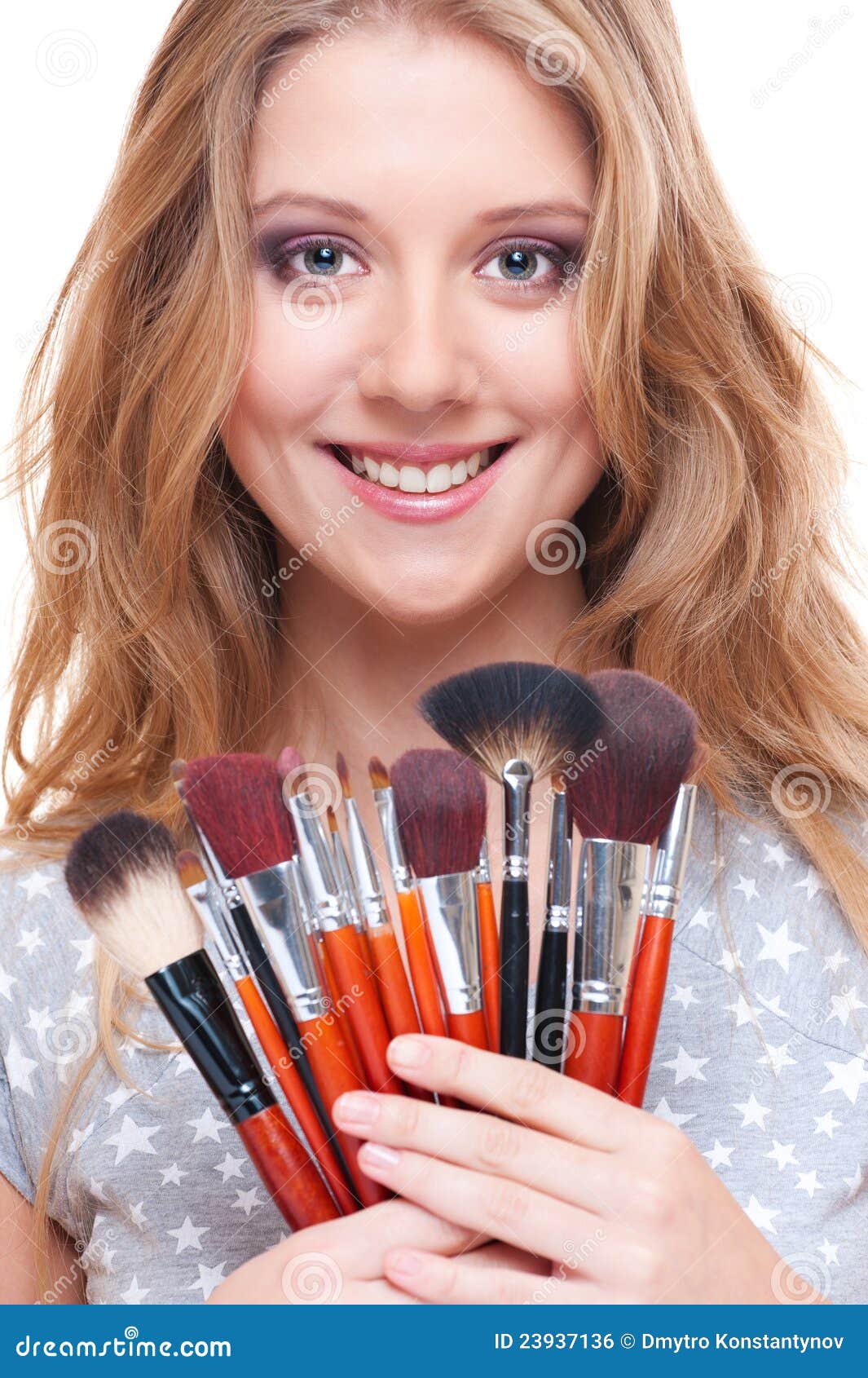 Smiley Woman with Make-up Tools Stock Photo - Image of colour, looking ...