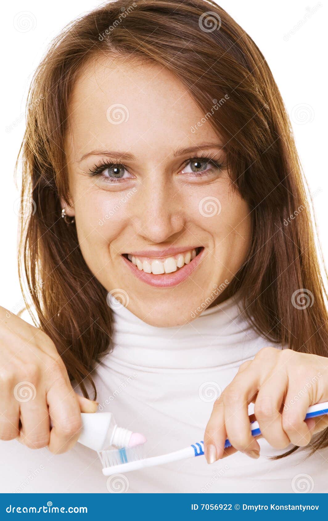 Smiley Woman with Toothpaste and Toothbrush Stock Photo - Image of ...