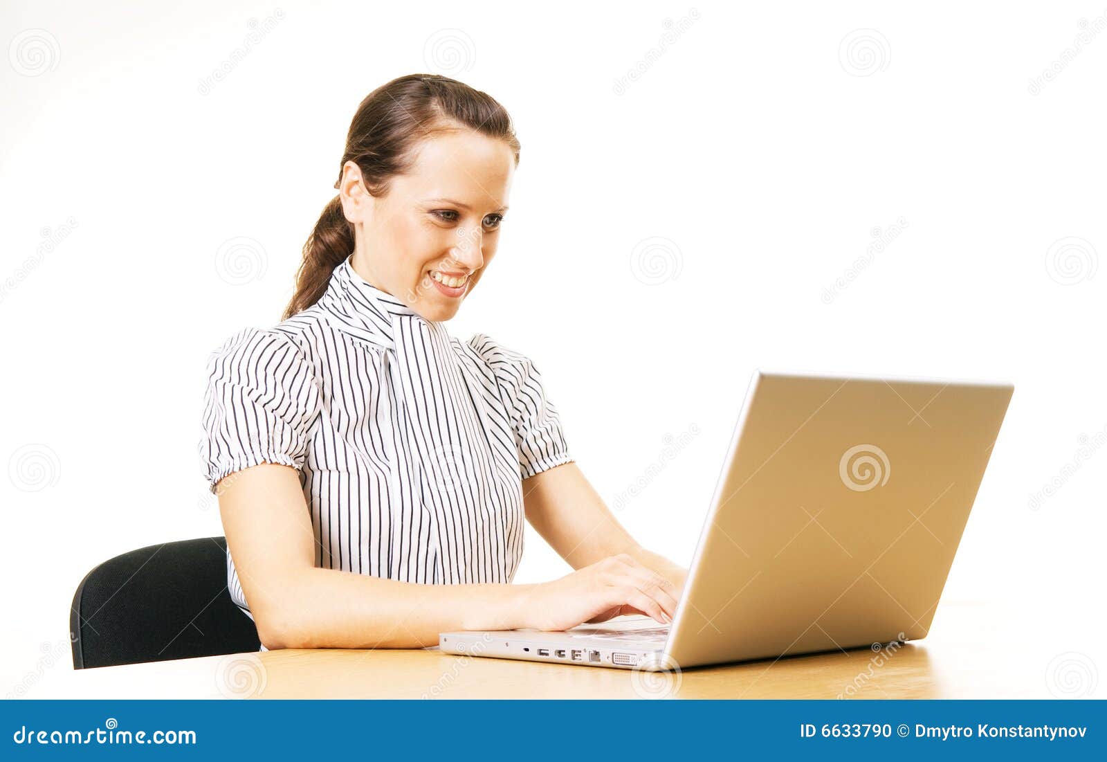Smiley Woman Working with Computer Stock Photo - Image of employment ...