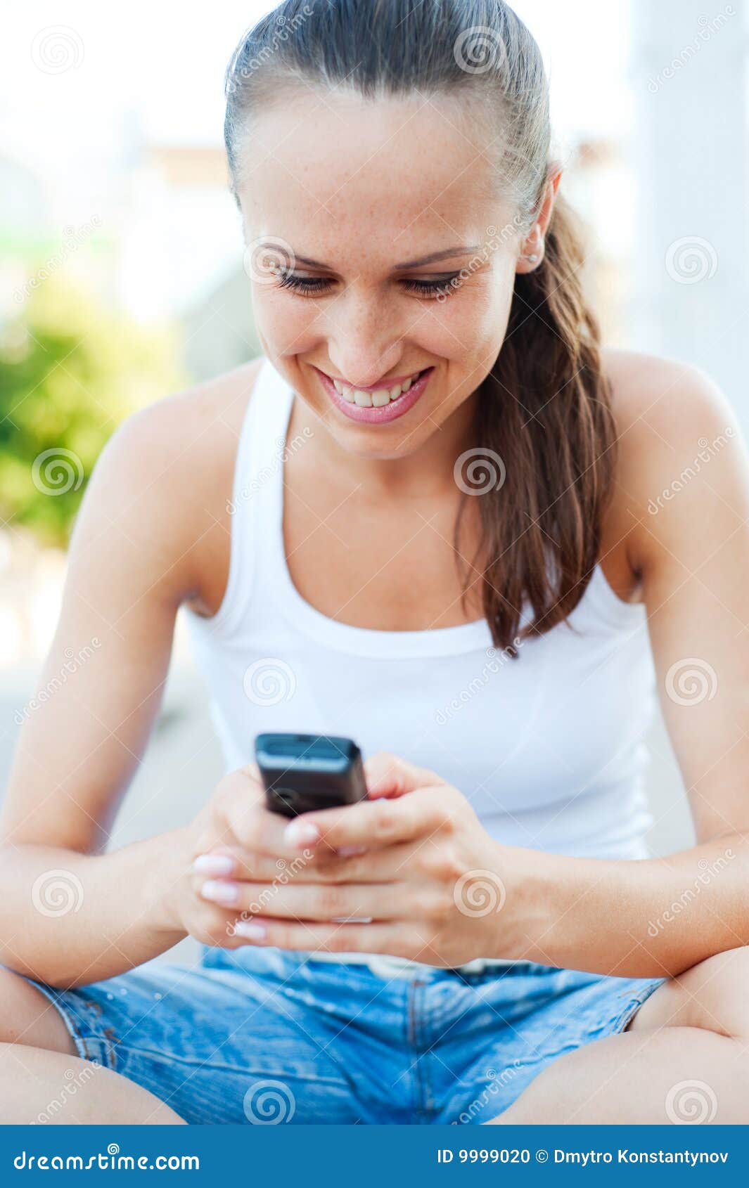 Smiley Woman Writing Text Message Stock Photo - Image of converse ...